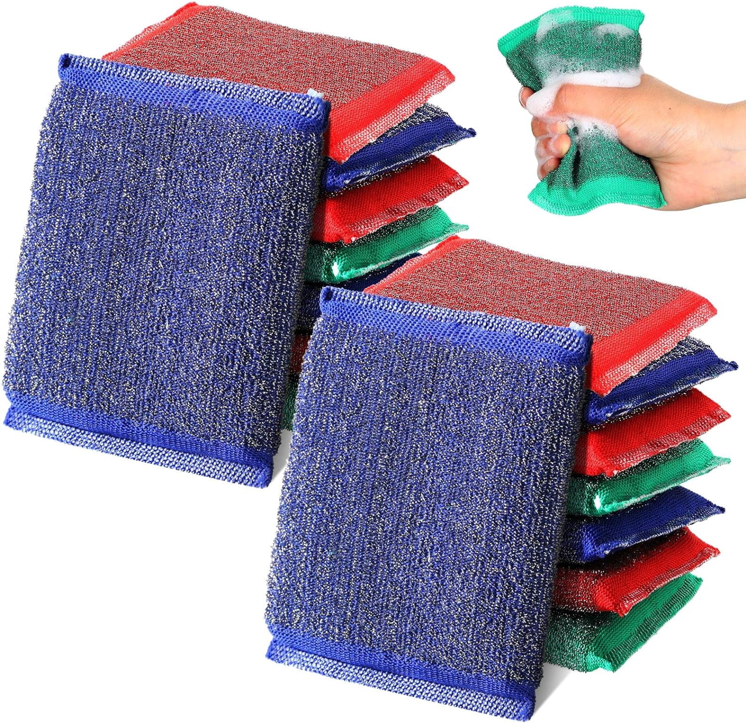Steel Wool Scrub Sponges for Kitchen, 16 Pack Non-Scratch Dish Sponges ...