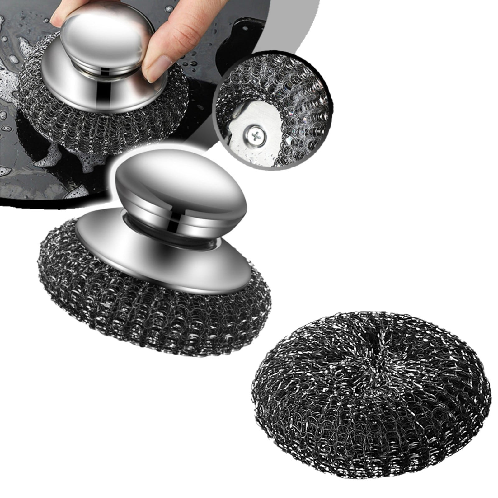 Steel Wool Scrubber Dish Brush with Handle, Deep Cleaning Metal ...