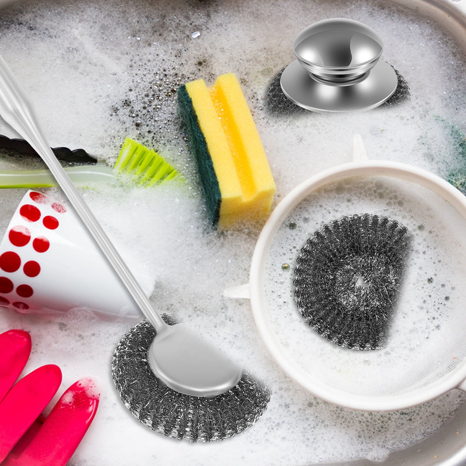 Steel Wool Scrubber Ergonomic Stainless Steel Scrubber Long Handle ...