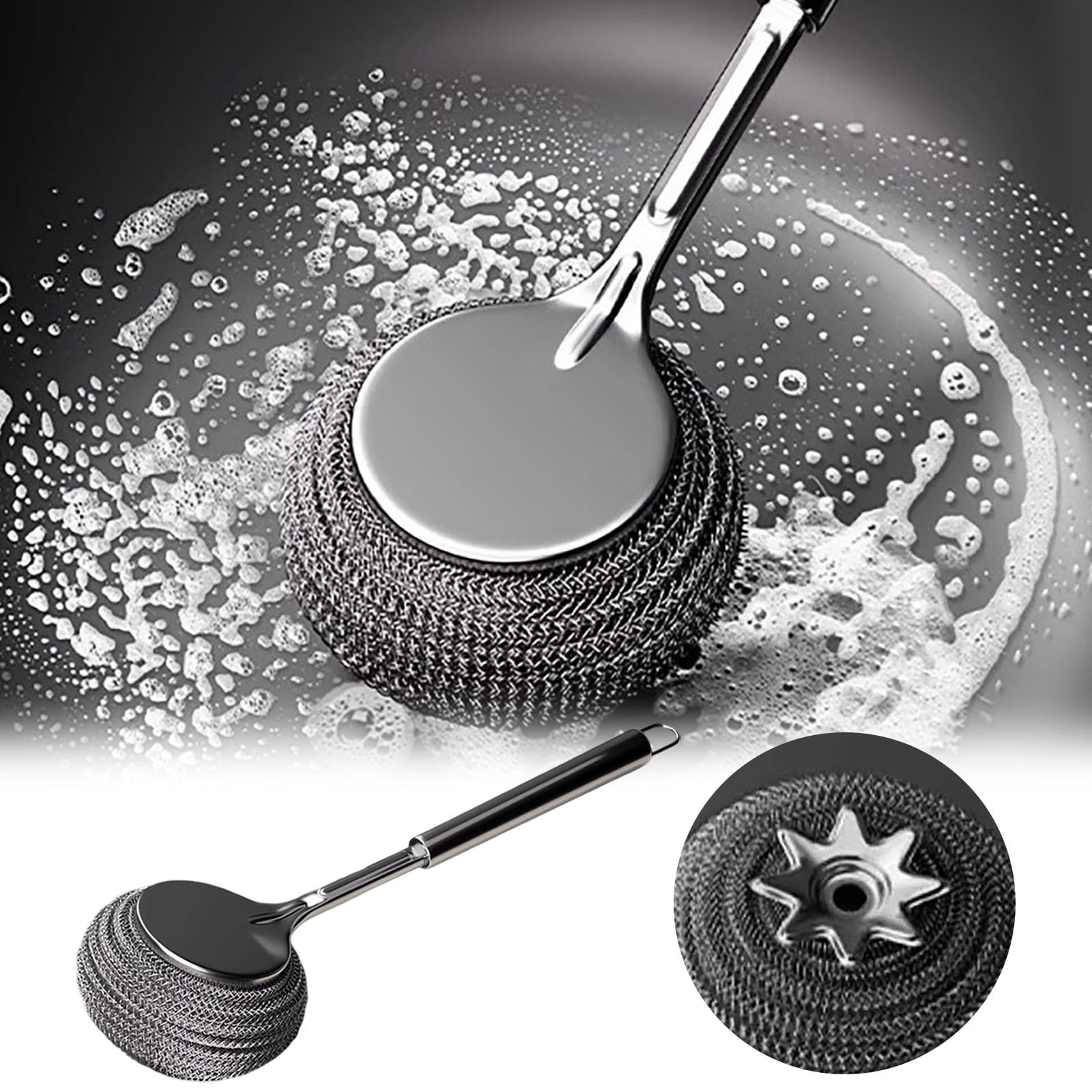 Steel Wool Scrubber with Long Handle, Heavy Duty Stainless Steel ...