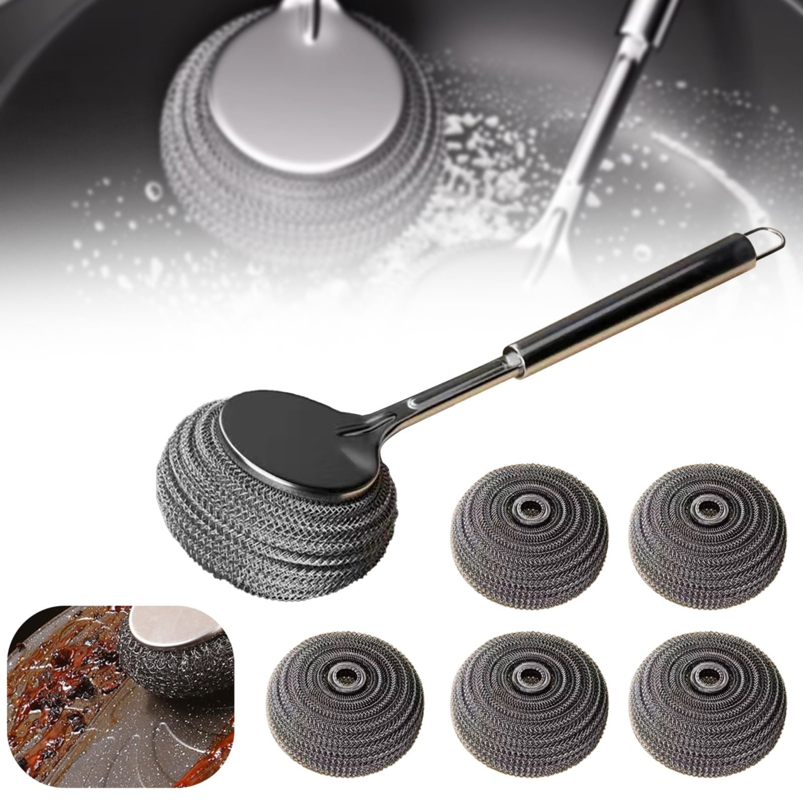 Steel Wool Scrubber With Handle Multi Purpose Stainless Scrub Brush ...