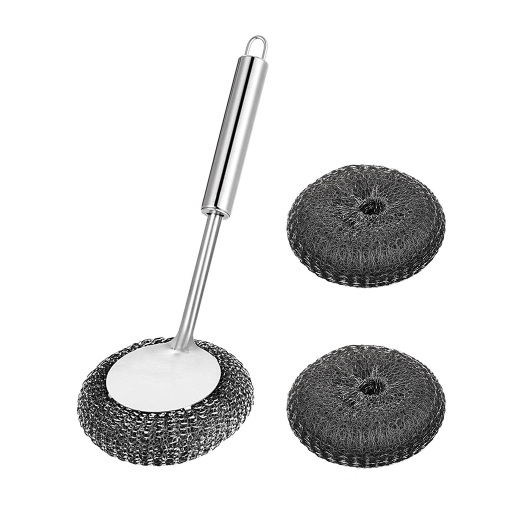 Steel Wool Scrubbing Brush Long Handle Stainless Steel Scrubber Set for ...