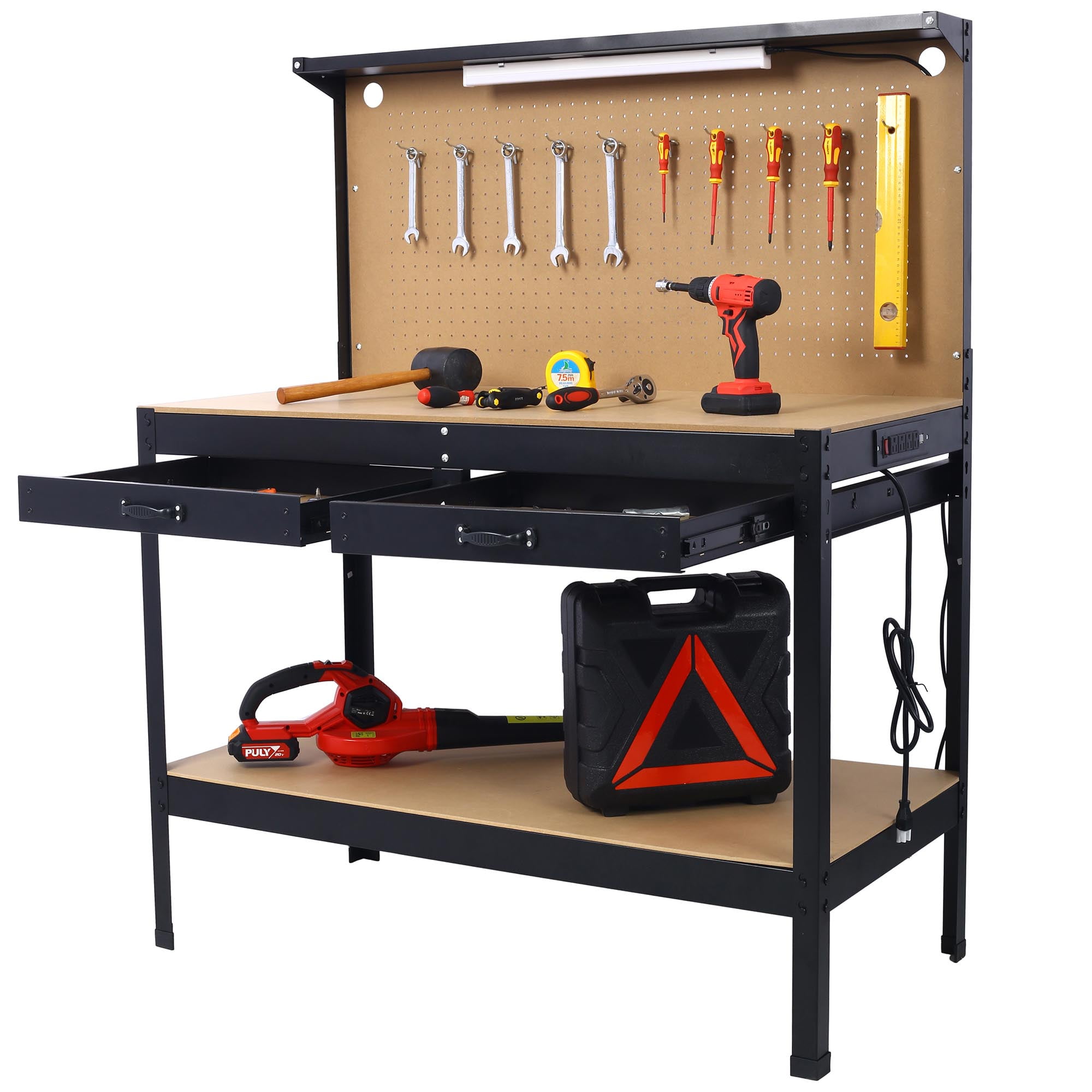 Steel Workbench Tool Storage Work Bench Workshop Tools Table W/Drawer ...