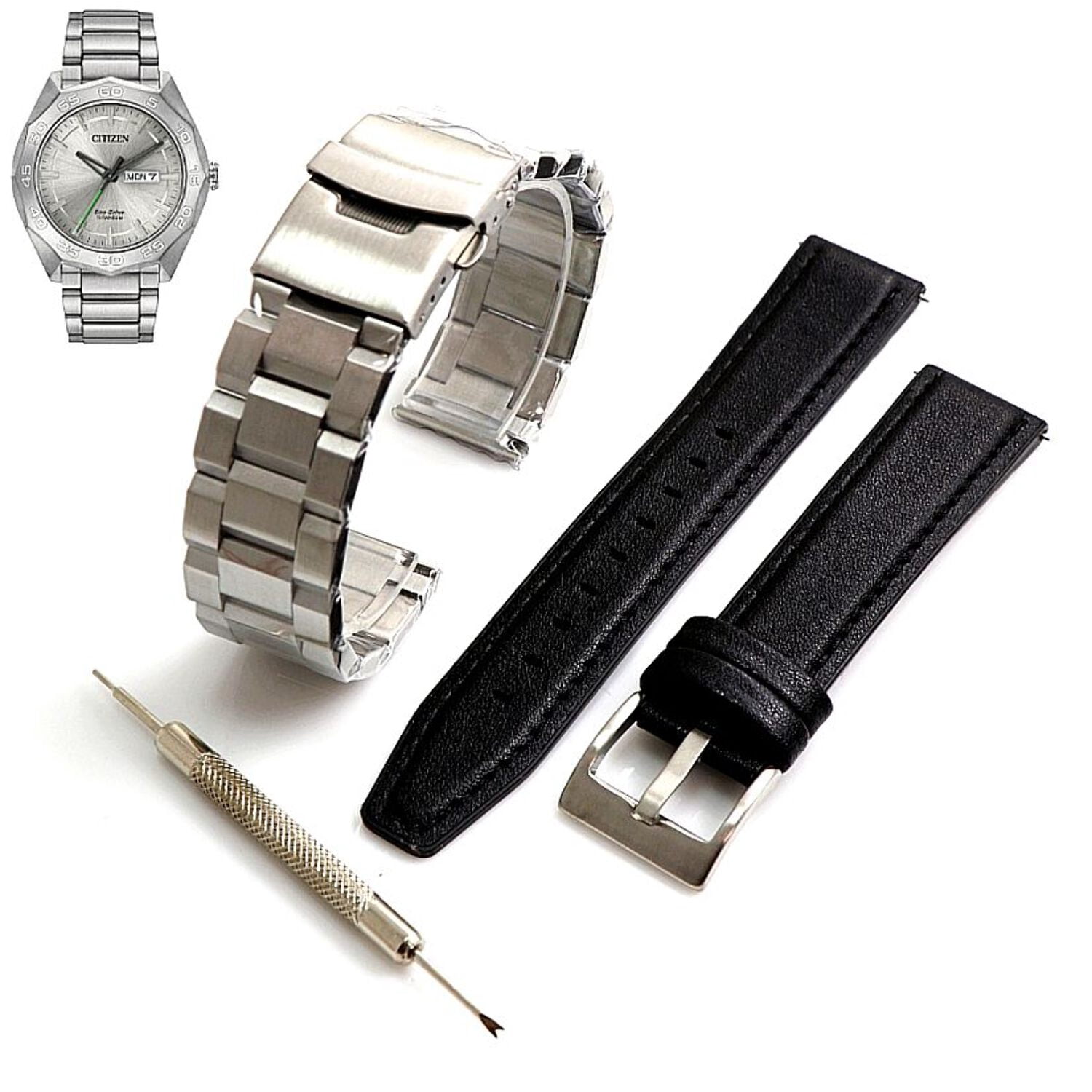 Steel and Leather Replacement Watch Band Fits Citizen AW0060-54A J800 ...