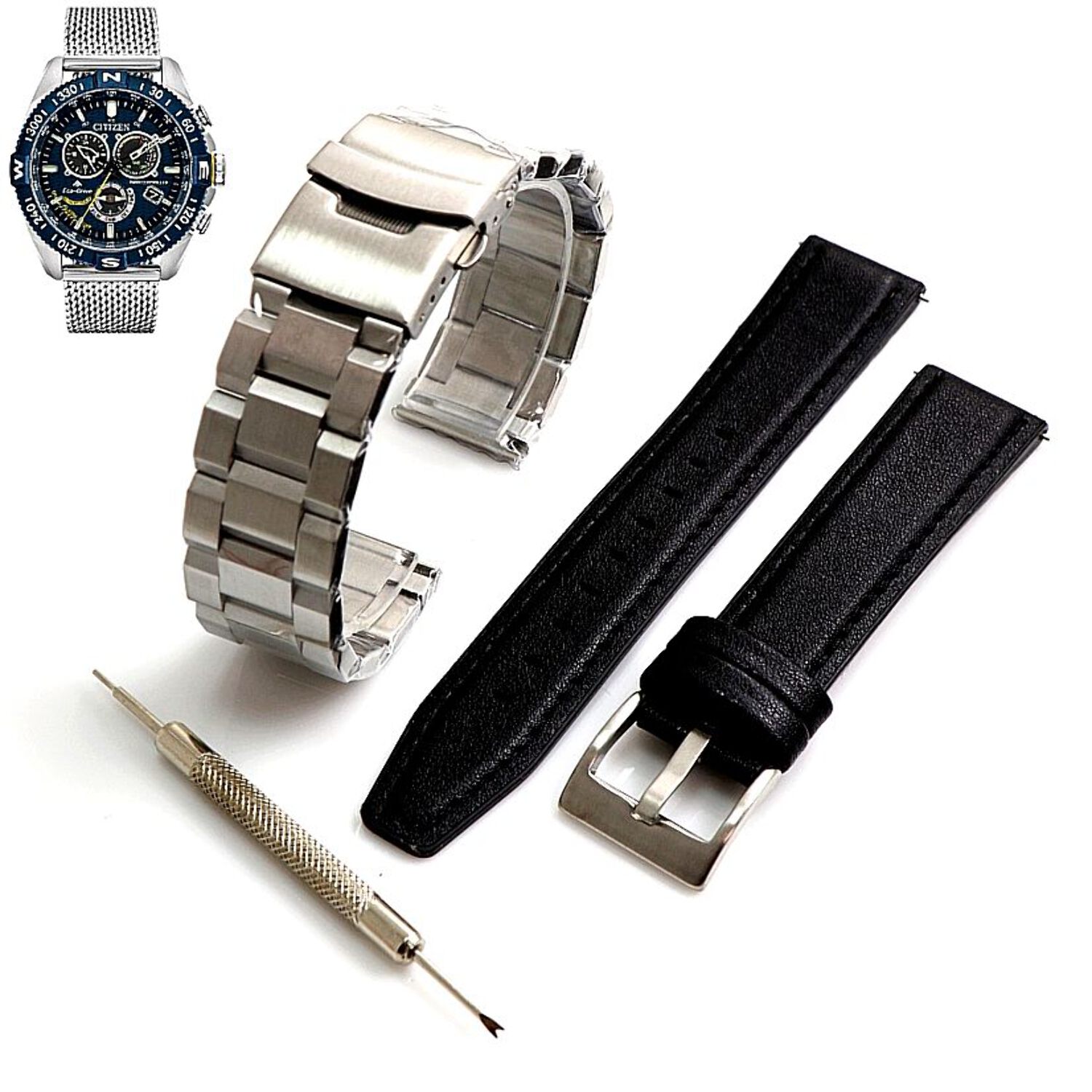 Steel and Leather Replacement Watch Band Fits Citizen CB5848-57L E660 ...