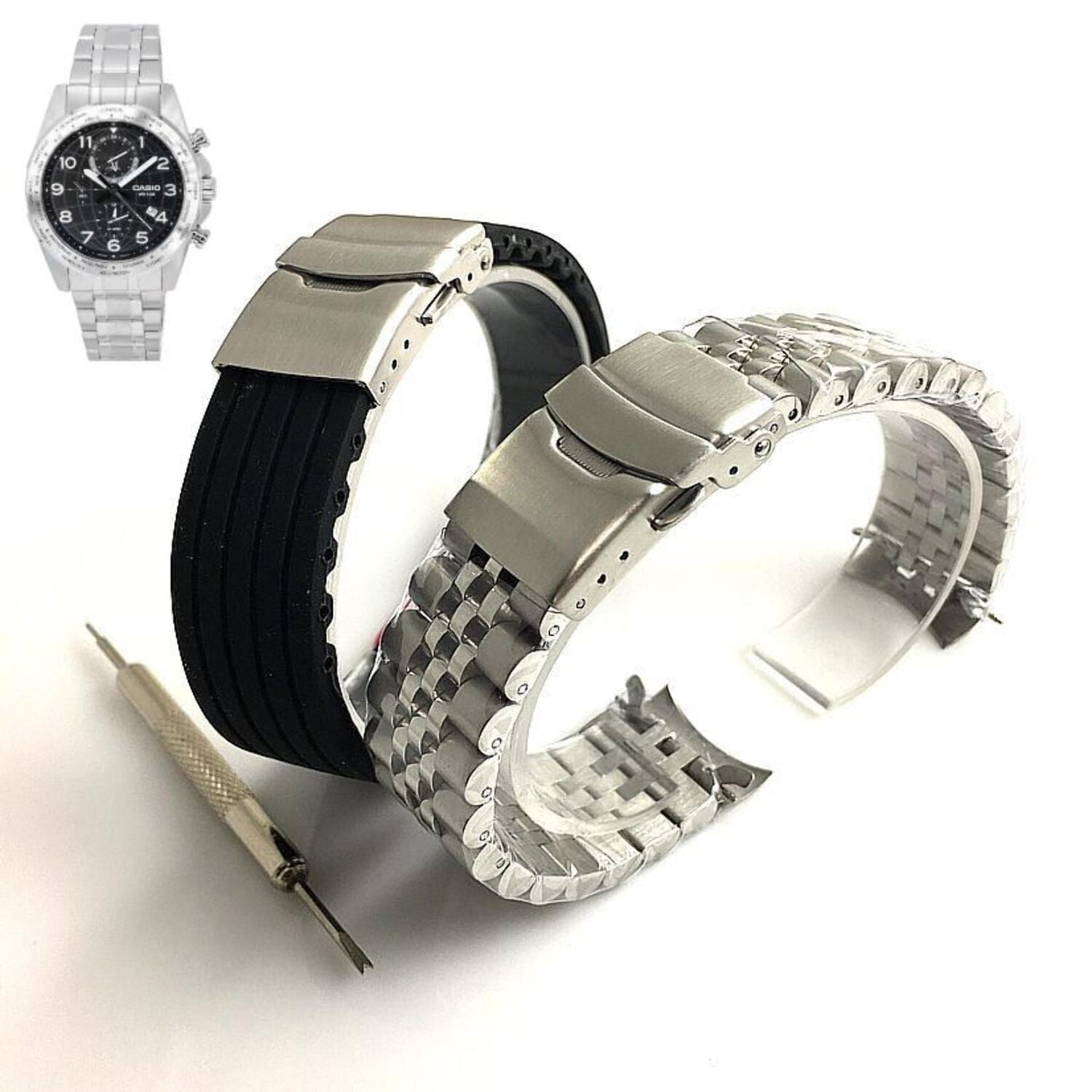 Steel and Silicone Replacement Watch Band Fits Casio MTP-W500 MTP-W500D ...