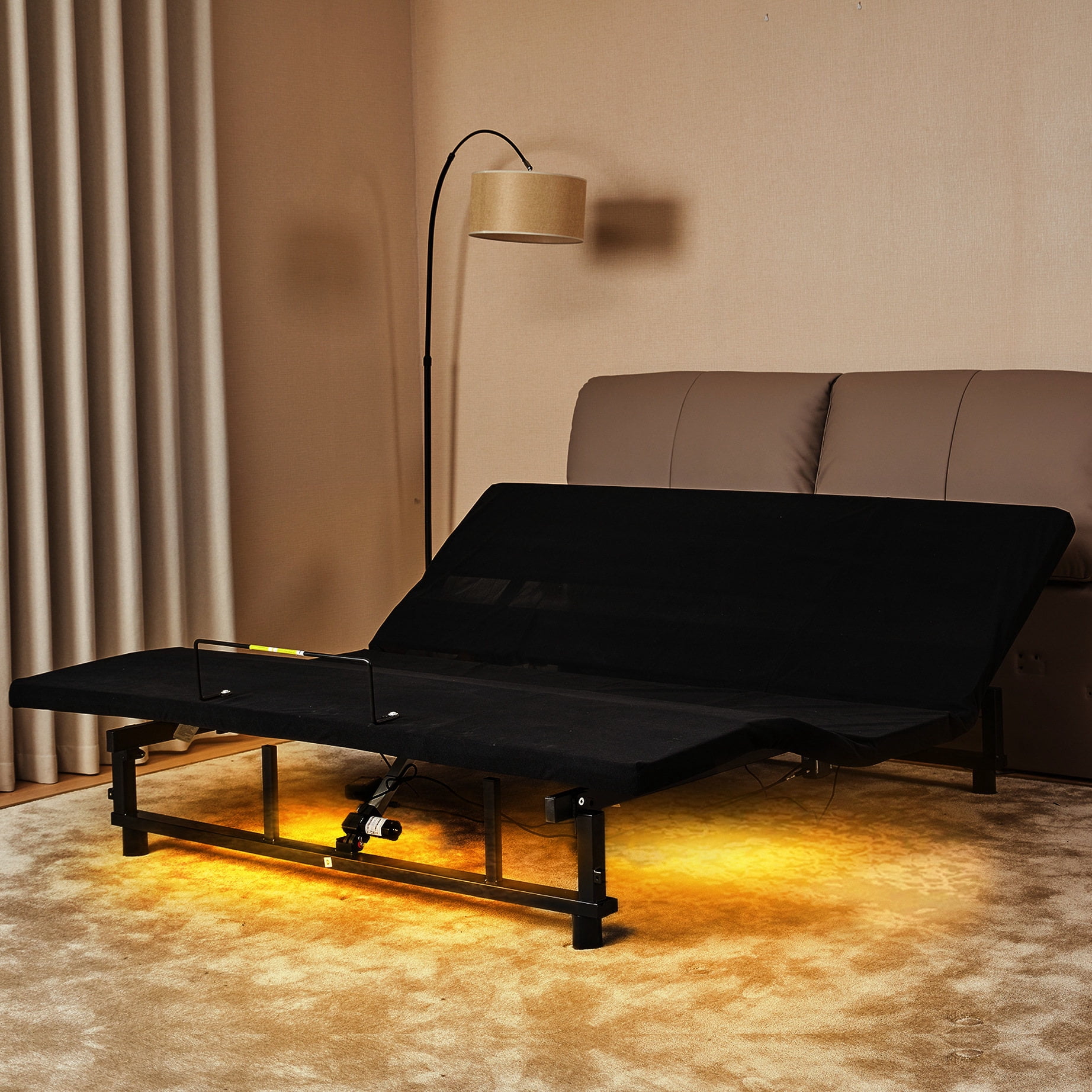 Steel and Wood King Bed Frame with Adjustable Positions for Bedroom ...