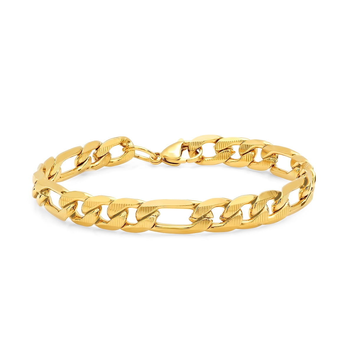 SteelTime Figaro Chain Link Stainless Steel Chain Bracelet for Men, 18K ...