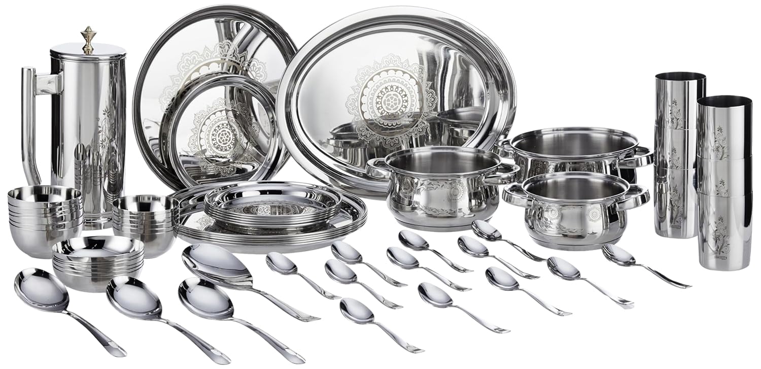 Steelcraft Premium Stainless Steel Bliss Dinner Set Laser 57 Pcs High ...