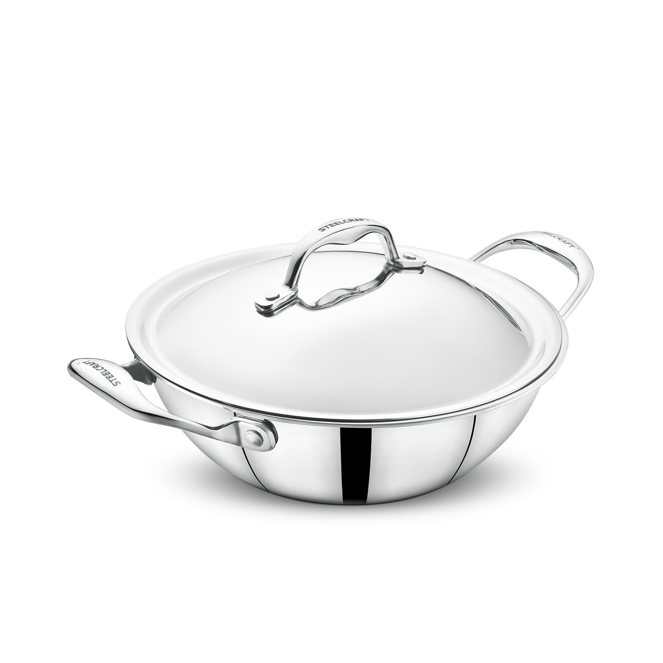 Steelcraft Triply Stainless Steel Extra Deep Kadai with Stainless Steel Casted StayCool ...