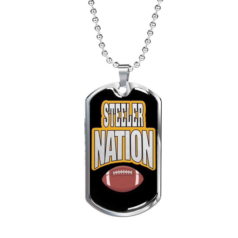 Steeler Nation Football Fan Necklace Dog Tag Stainless Steel or 18k ...