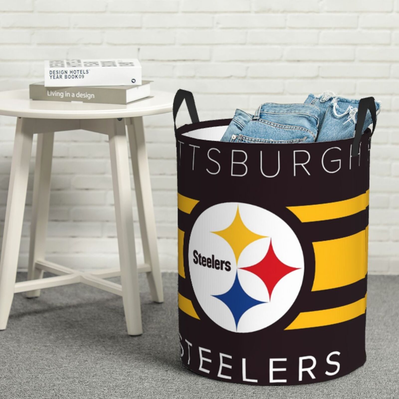 Steelers Football Team Custom Laundry Basket with Handle Round Single ...