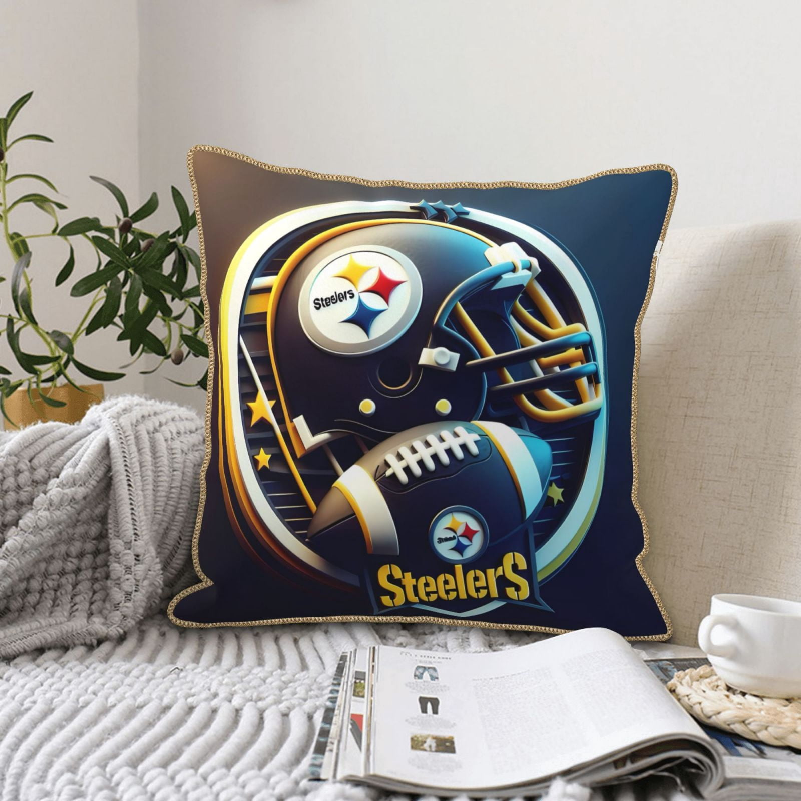 Steelers Football Team Custom Velvet Border Pillow Cover Decorative ...