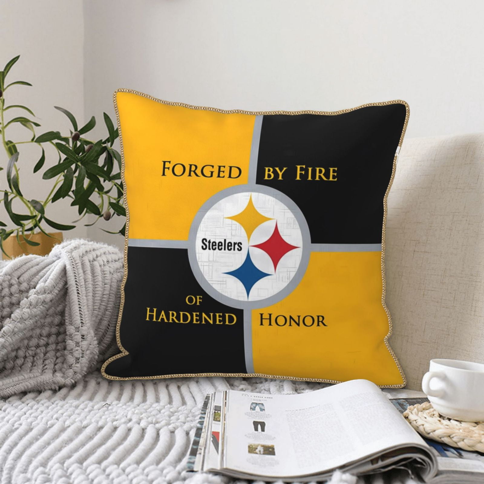 Steelers Football Team Custom Velvet Border Pillow Cover Decorative ...