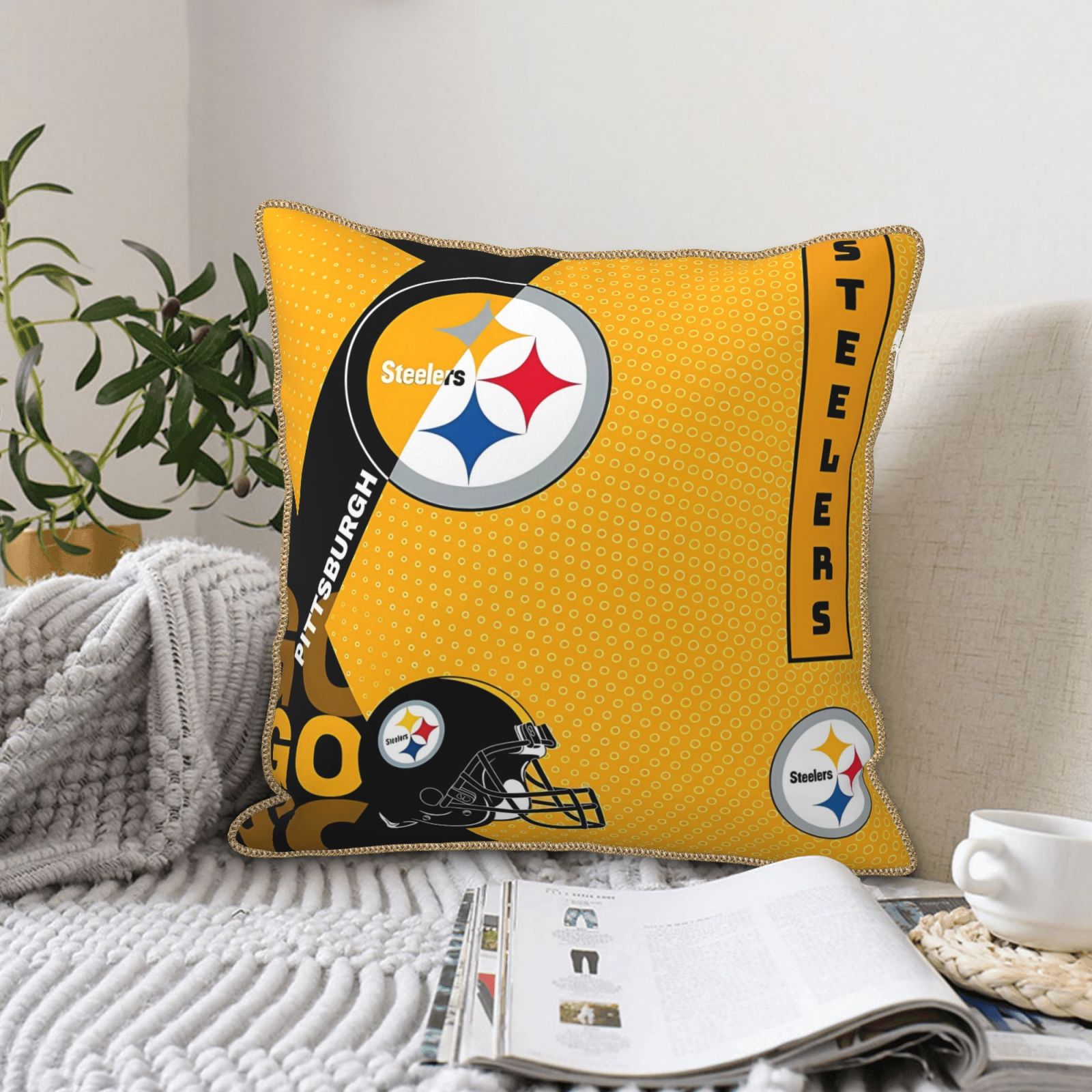 Steelers Football Team Custom Velvet Border Pillow Cover Decorative ...