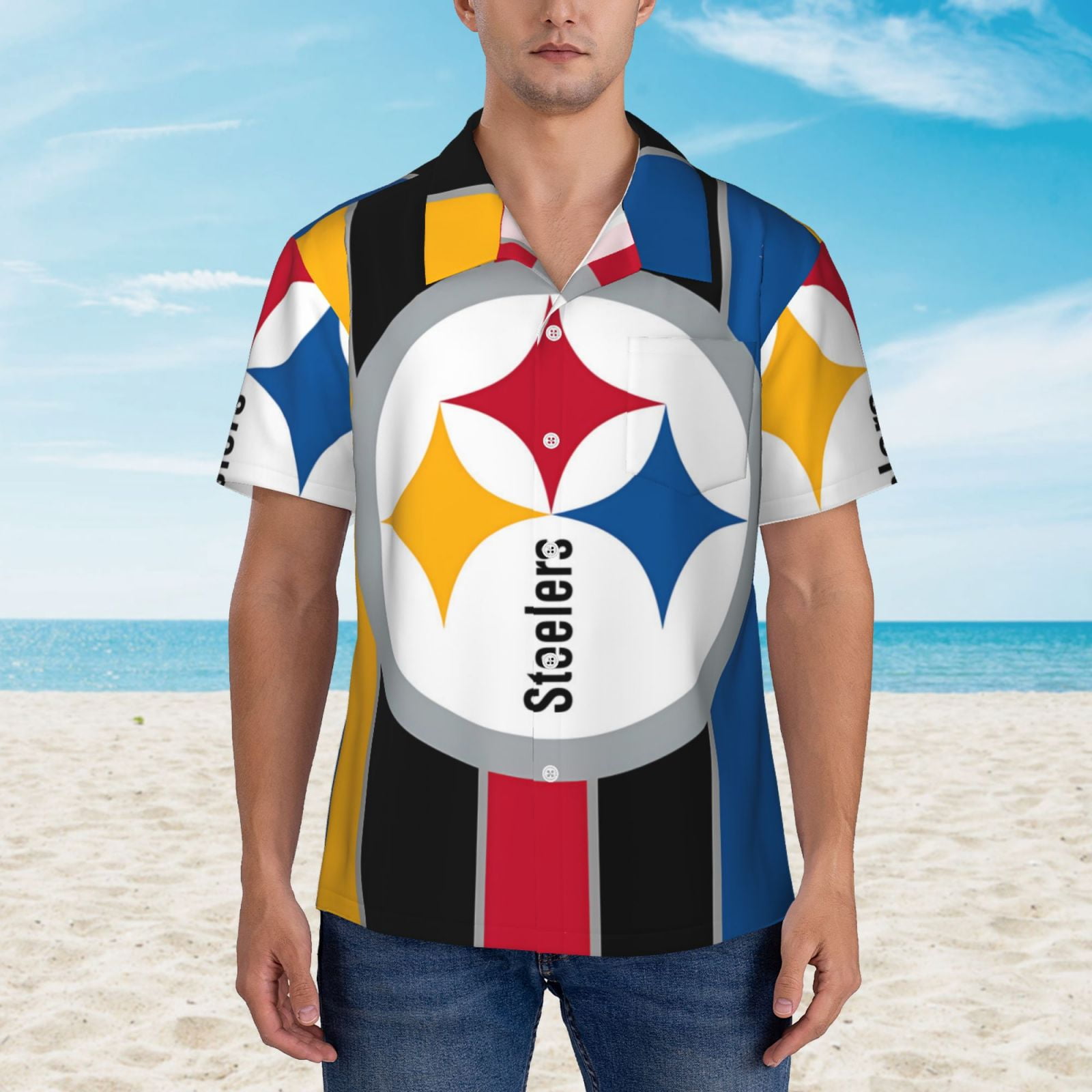 Steelers Football Team Men's Short Sleeve Hawaiian Dhirt, Men's Loose ...
