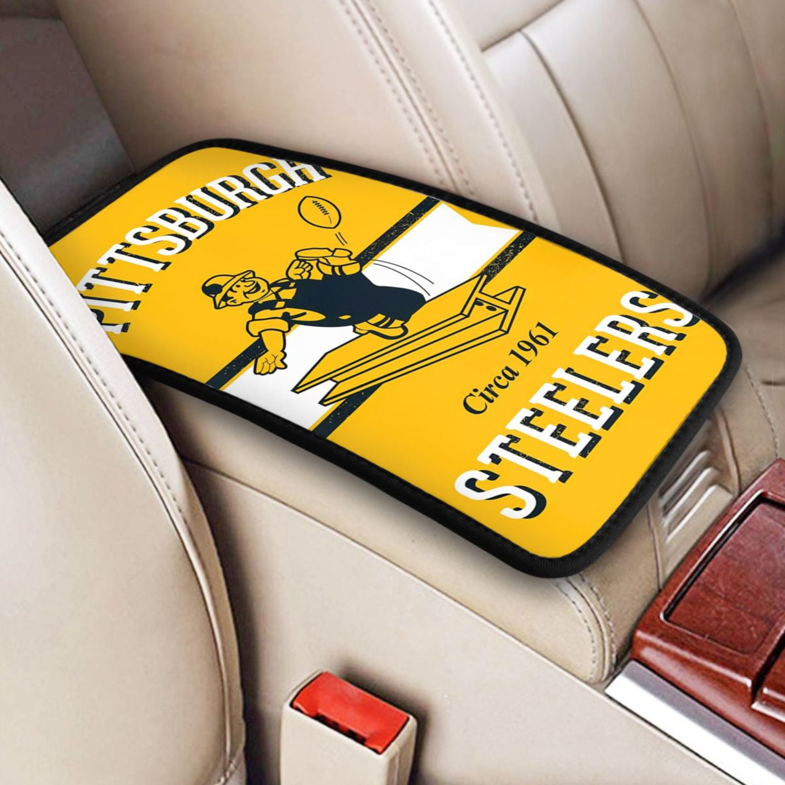 Steelers Football Team Themed Car Center Console Mat, Car Armrest Box ...