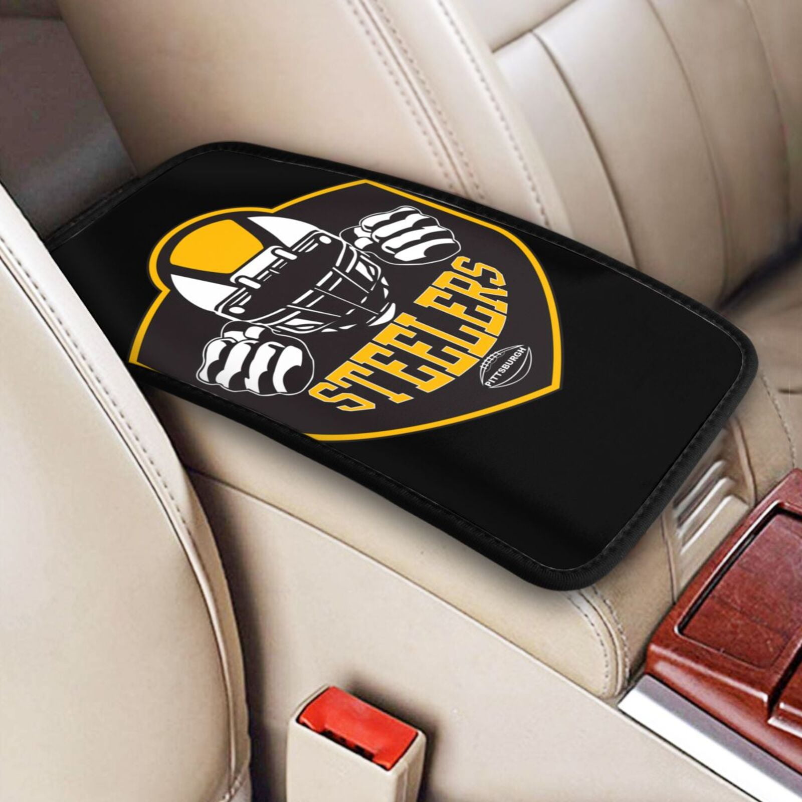 Steelers Football Team Themed Car Center Console Mat, Car Armrest Box ...