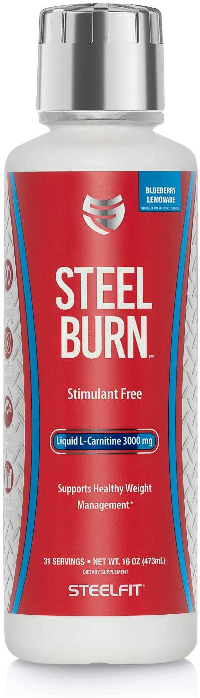 Steelfit STEEL BURN™ Stimulant-Free Carnipure® Liquid L-Carnitine 3000mg (Blueberry Lemonade ...