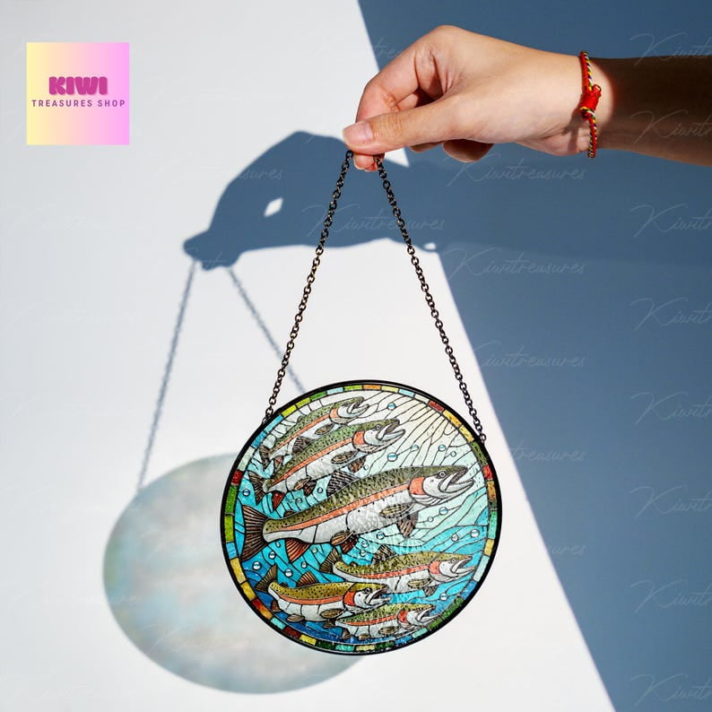 Steelhead Trout Fish GLASS Suncatcher, Trout fish Lover gift, Fishing ...