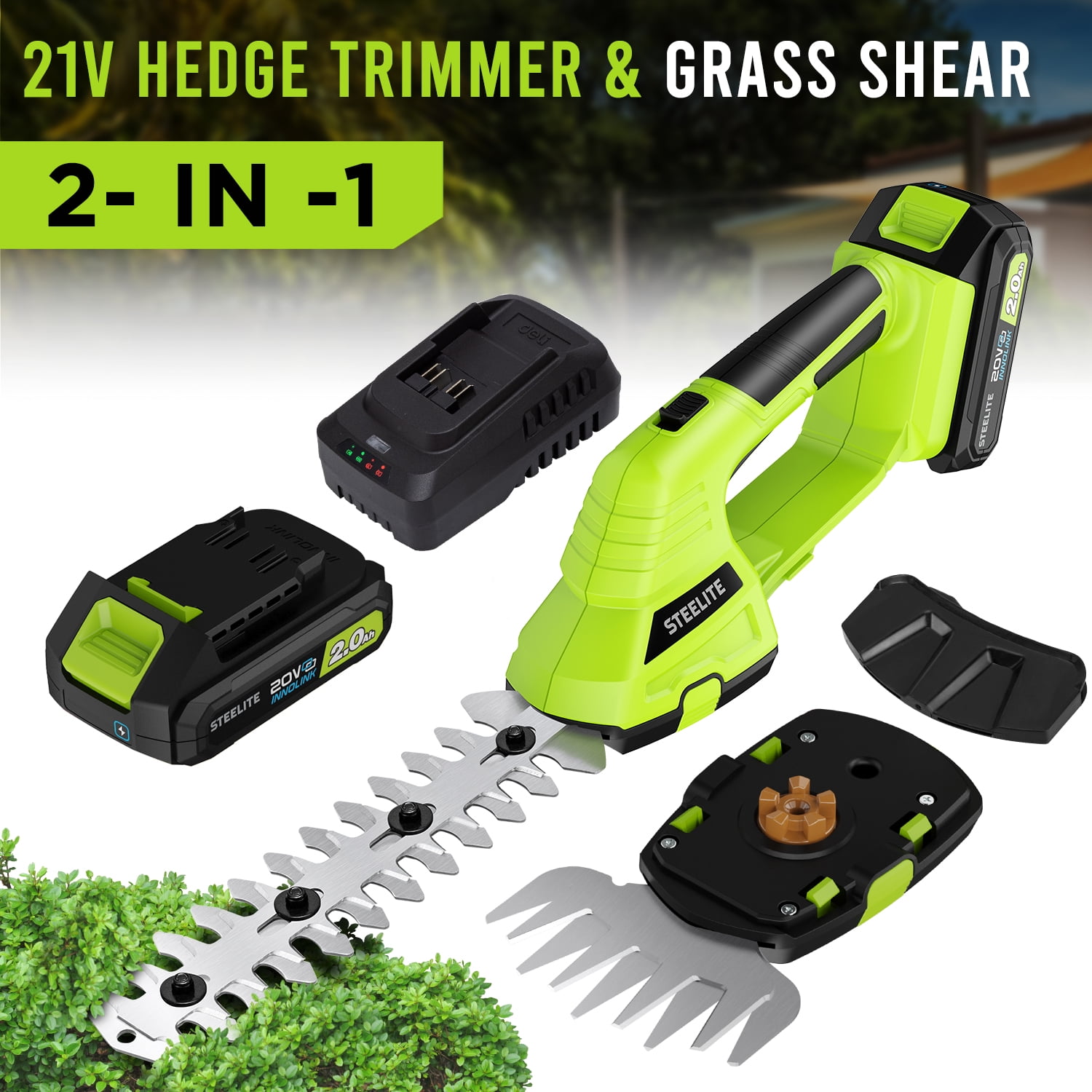 Free Shipping! Steelite Cordless 21V Hedge Trimmer 2-in-1 Electric ...