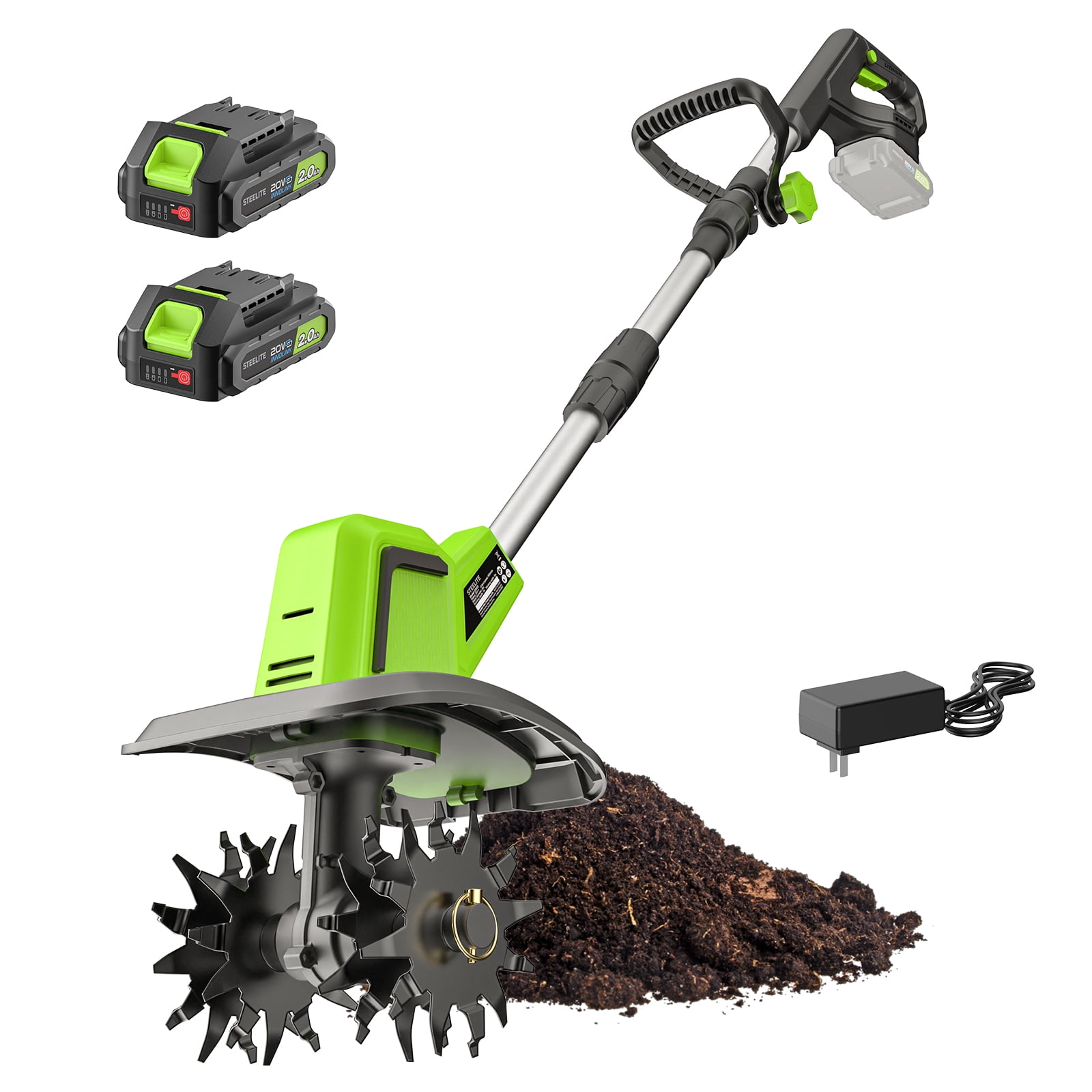 Steelite 21V Cordless Tiller Cultivator,9-Inch Electric Garden Tiller ...