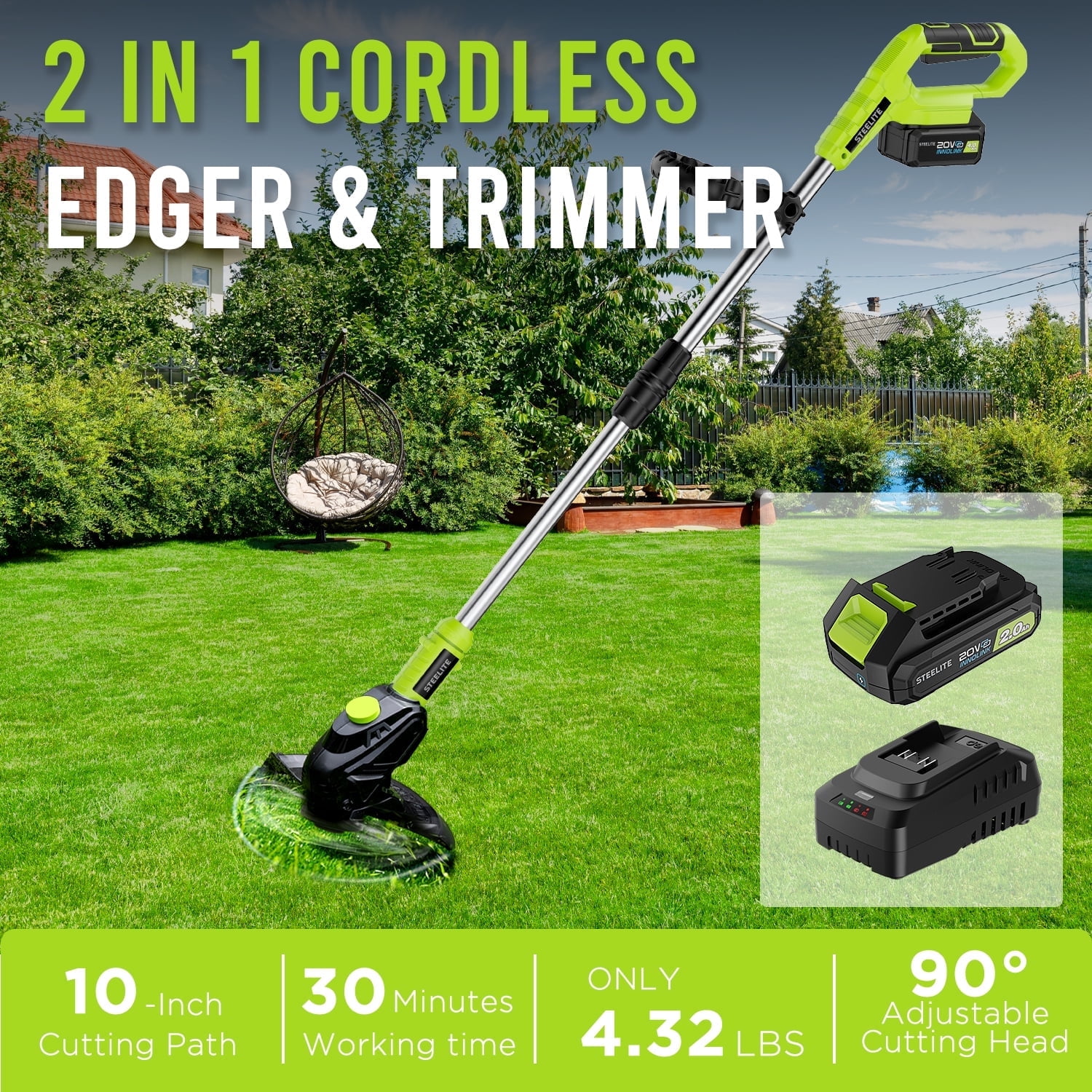 Steelite 21V Max Cordless String Trimmer with Bump Feed, Battery ...