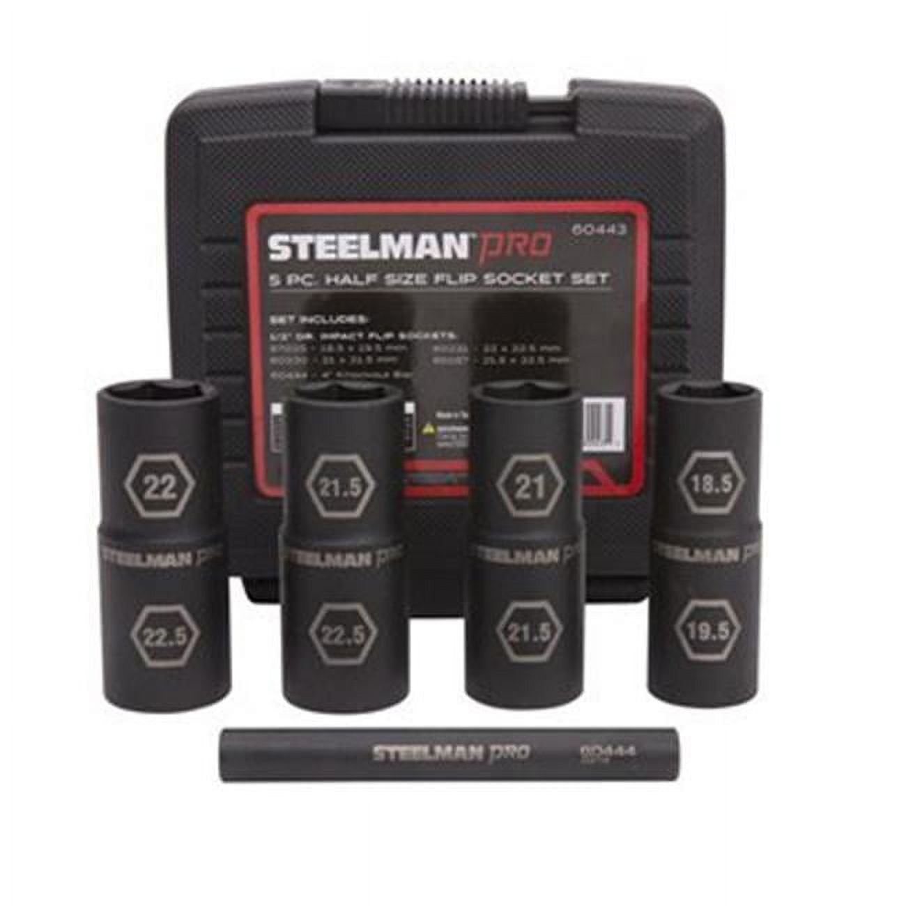 Steelman 5-Pc 1/2in Drive 6-Pt Flip Socket Set, 18.5-22.5mm, Chromoly ...