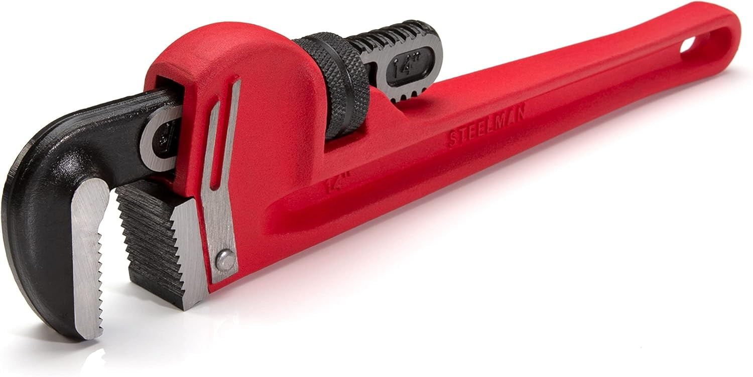 Steelman 60882 14-Inch Heavy-Duty Cast Iron Straight Handle Pipe Wrench ...