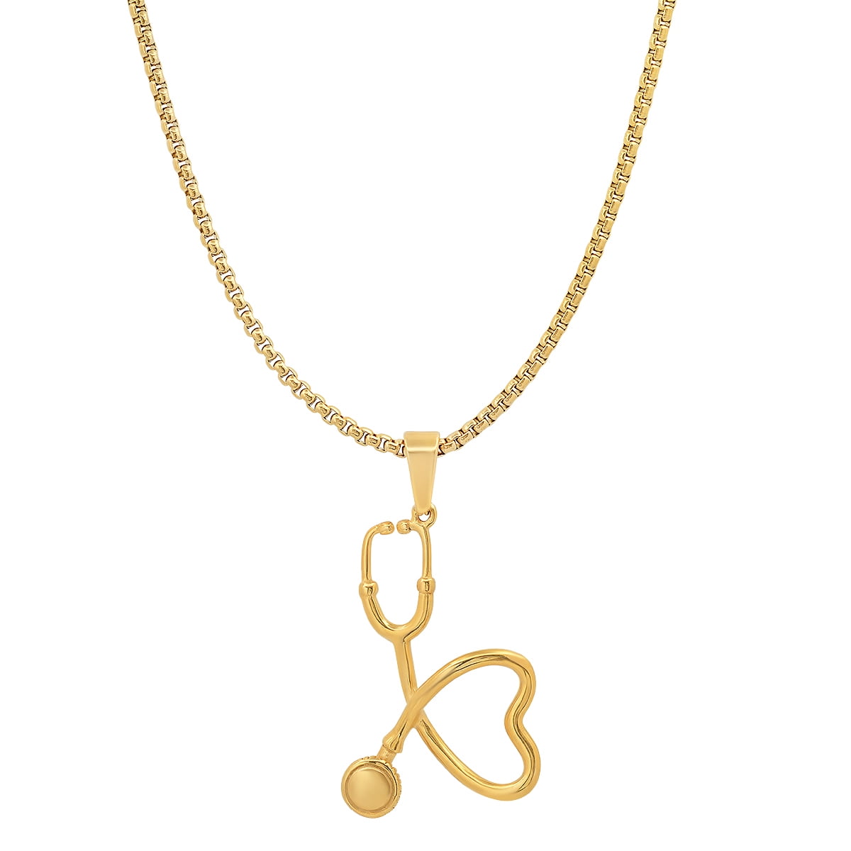 Steeltime 18K Gold Plated Stainless Steel Stethoscope Pendant Necklace ...