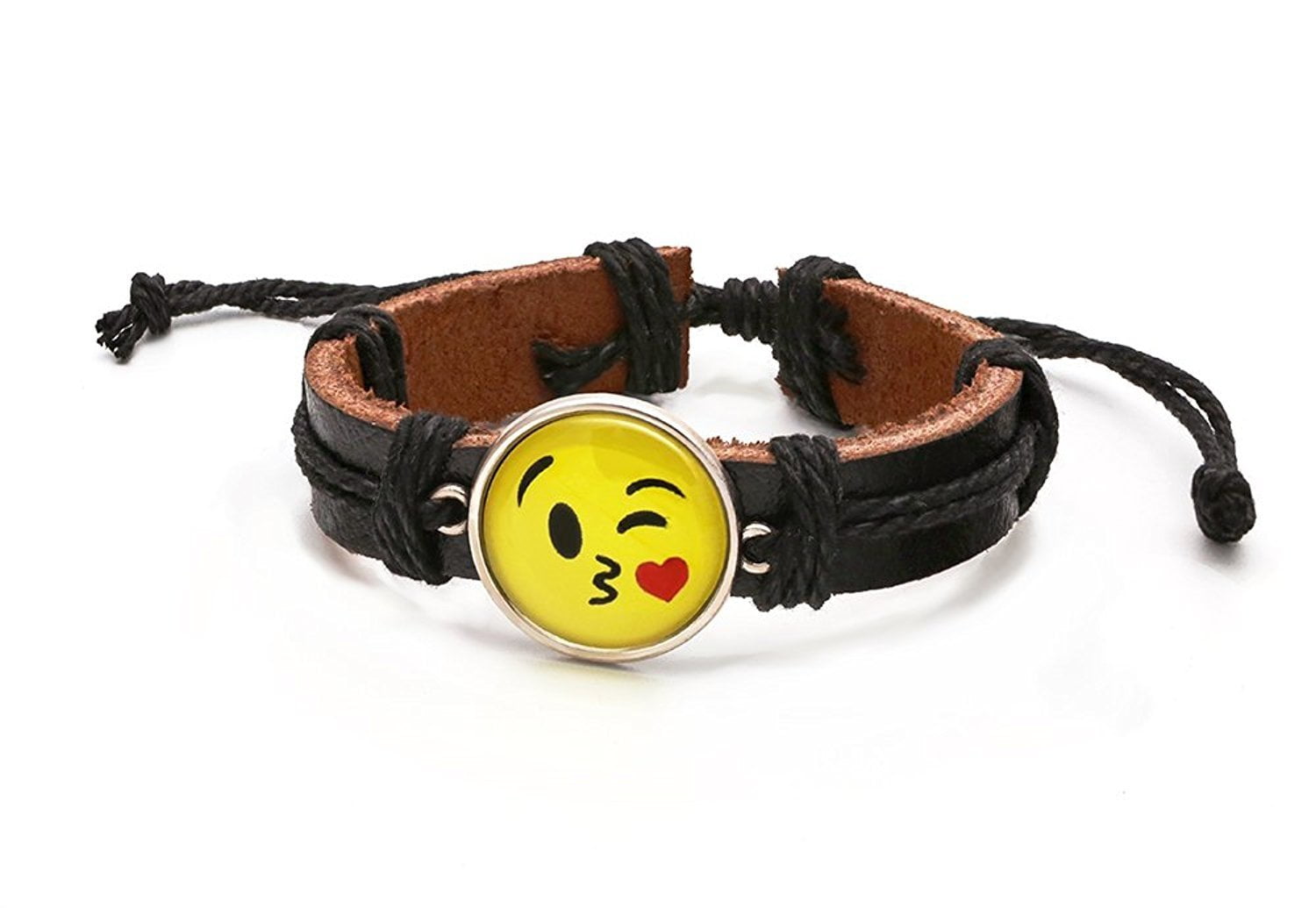 Steeltime Unisex Emoji Brown Leather Drawstring Bracelet kiss - Walmart.com