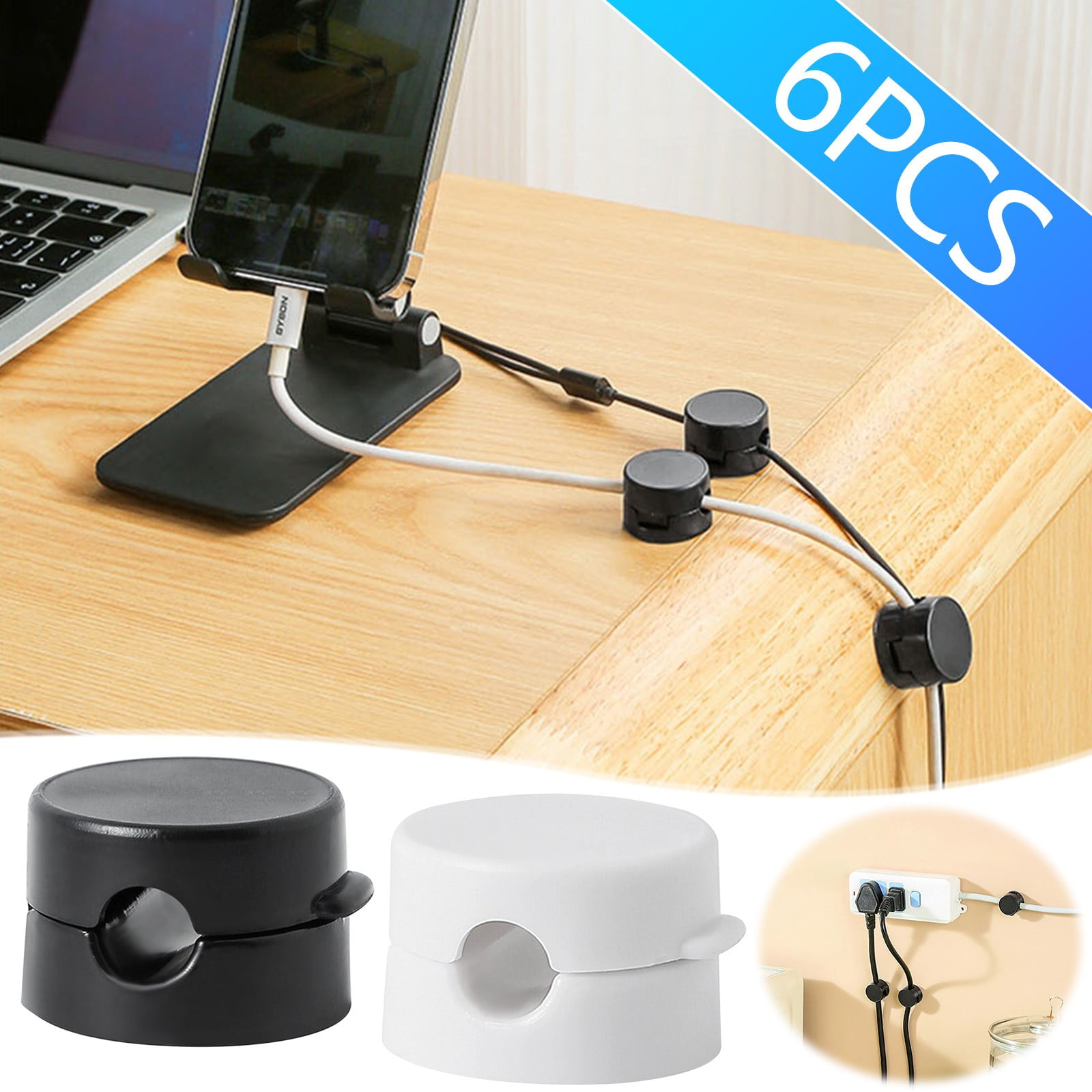 Steep Discounts, Magnetic Desktop Cable Organizer, 6pcs Adhesive Cable ...