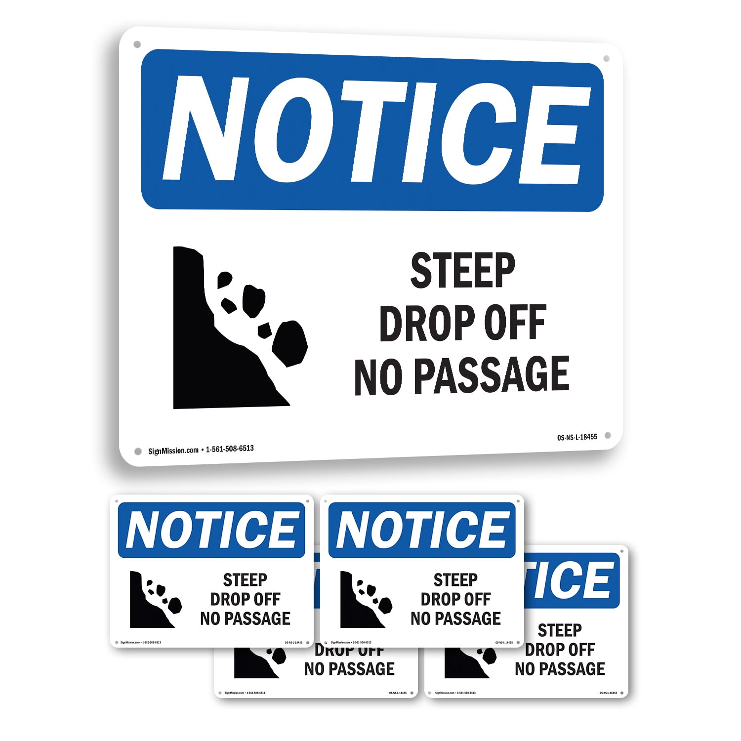 Steep Drop Off No Passage OSHA Notice Rigid Plastic Sign 10 Inch x 7 ...