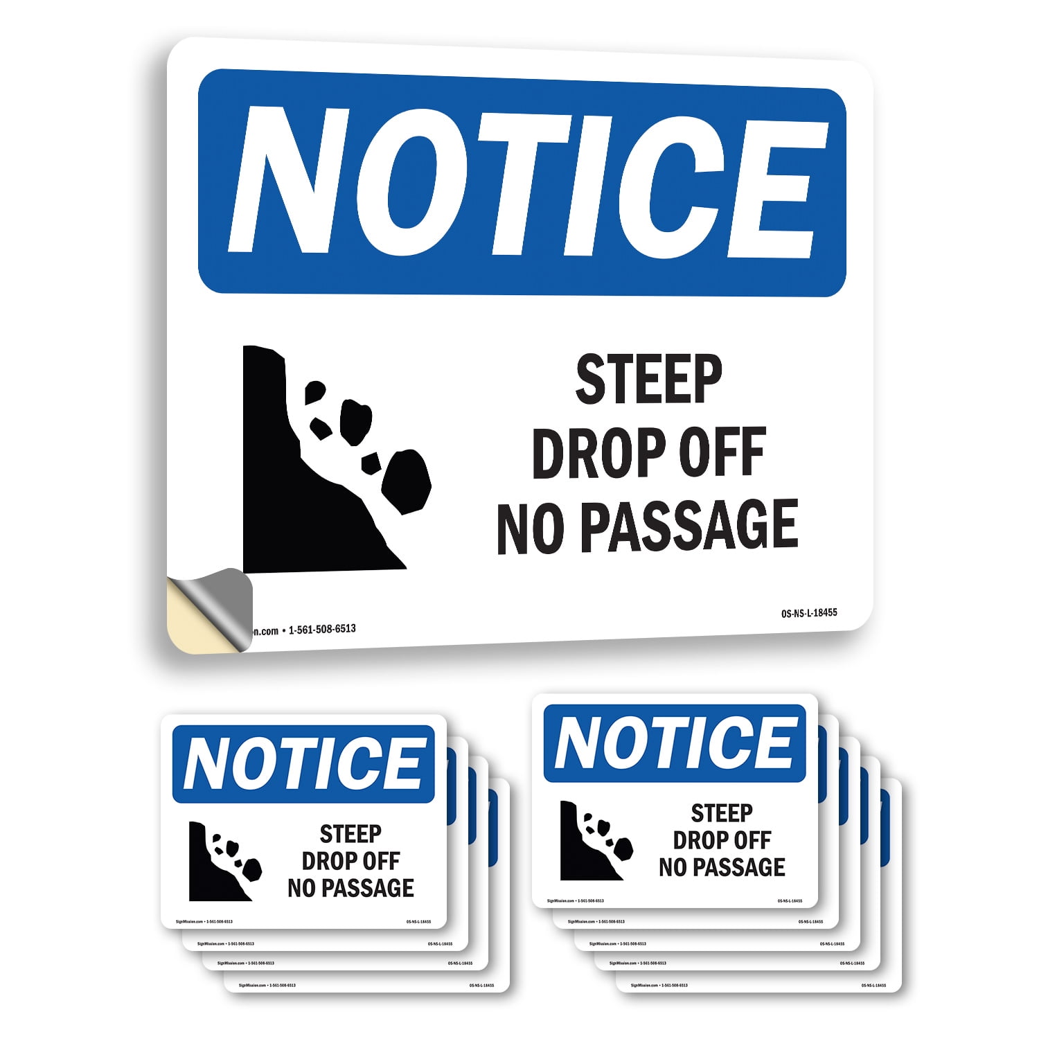 Steep Drop Off No Passage With Symbol OSHA Notice Vinyl Decal Label 18 ...