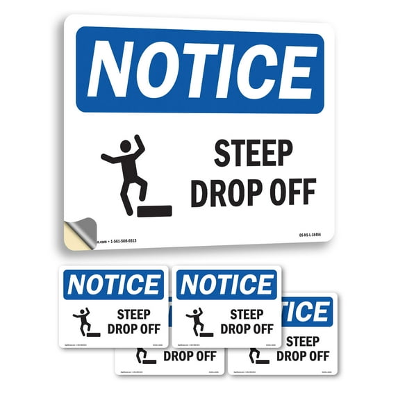 Steep Drop Off With Symbol OSHA Notice Vinyl Decal Label 10 Inch x 7 ...