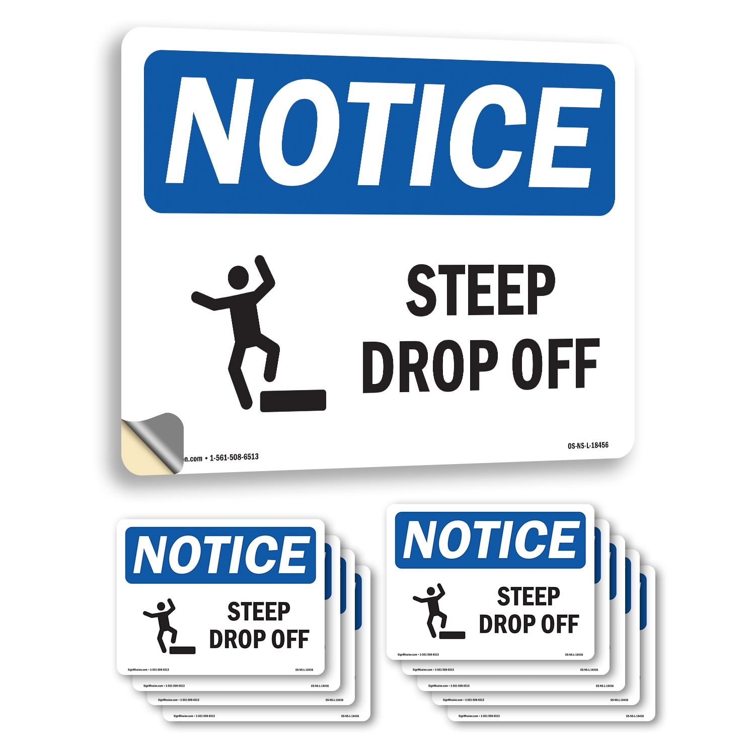 Steep Drop Off With Symbol OSHA Notice Vinyl Decal Label 18 Inch x 12 ...