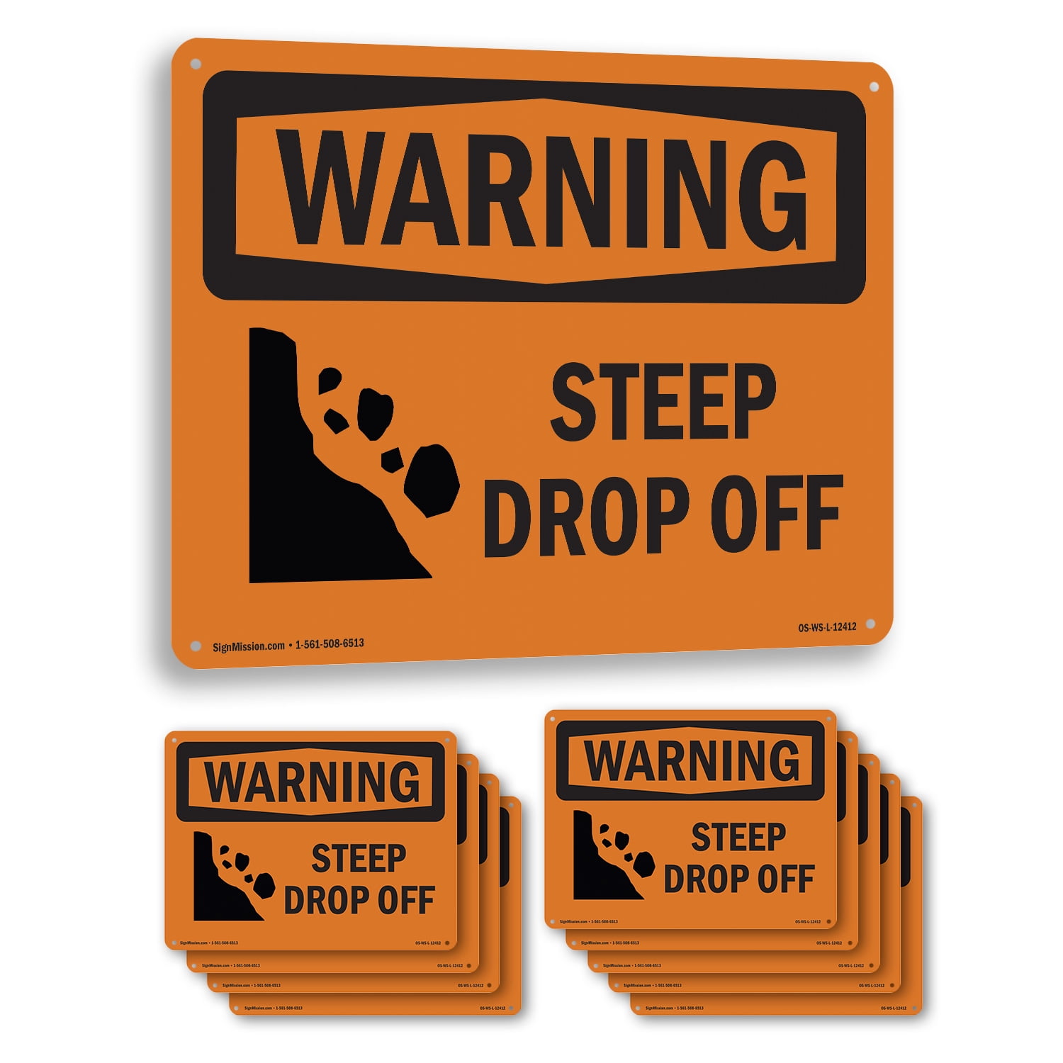 Steep Drop Off With Symbol OSHA WARNING Rigid Plastic Sign 10 Inch x 7 ...