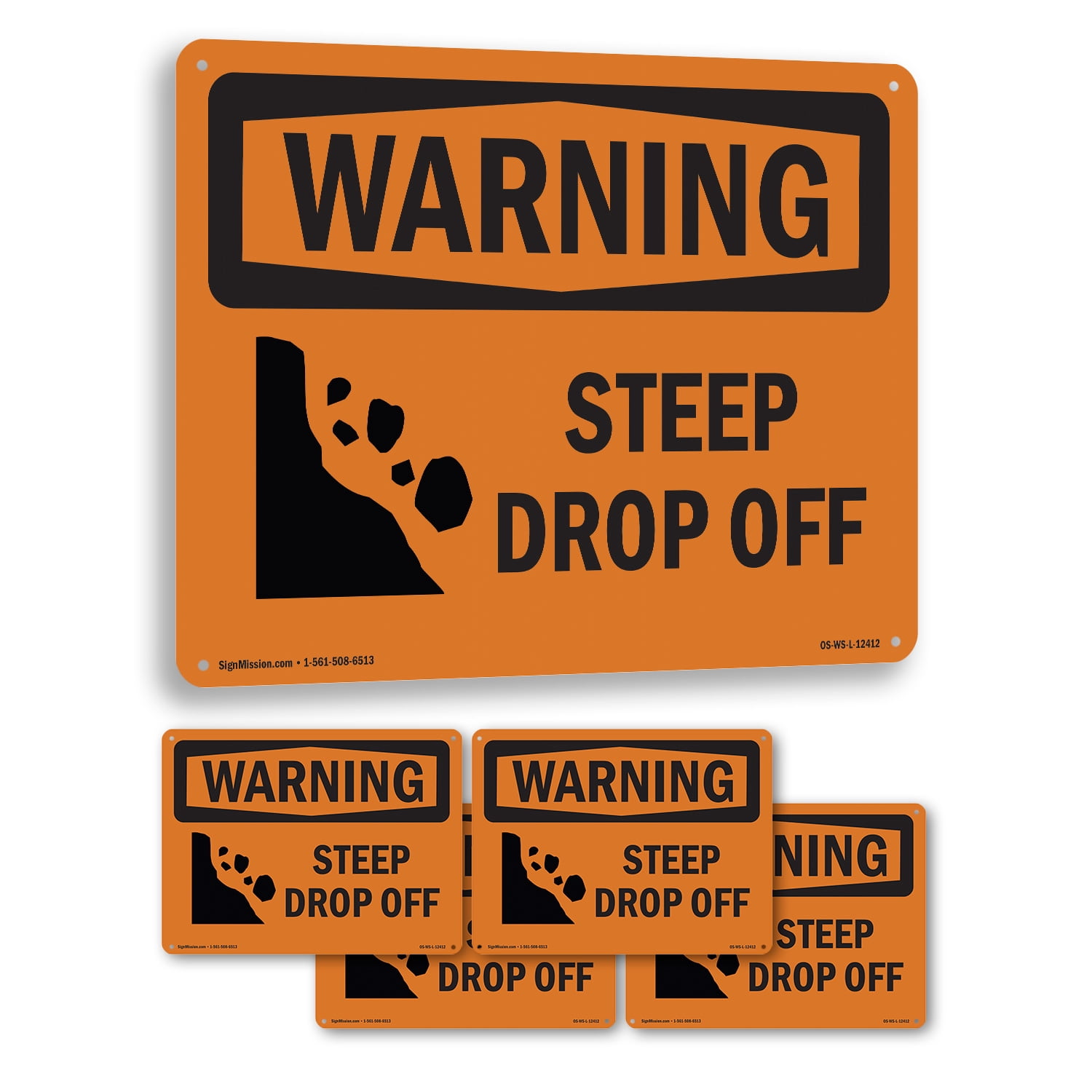 Steep Drop Off With Symbol OSHA WARNING Rigid Plastic Sign 24 Inch x 18 ...