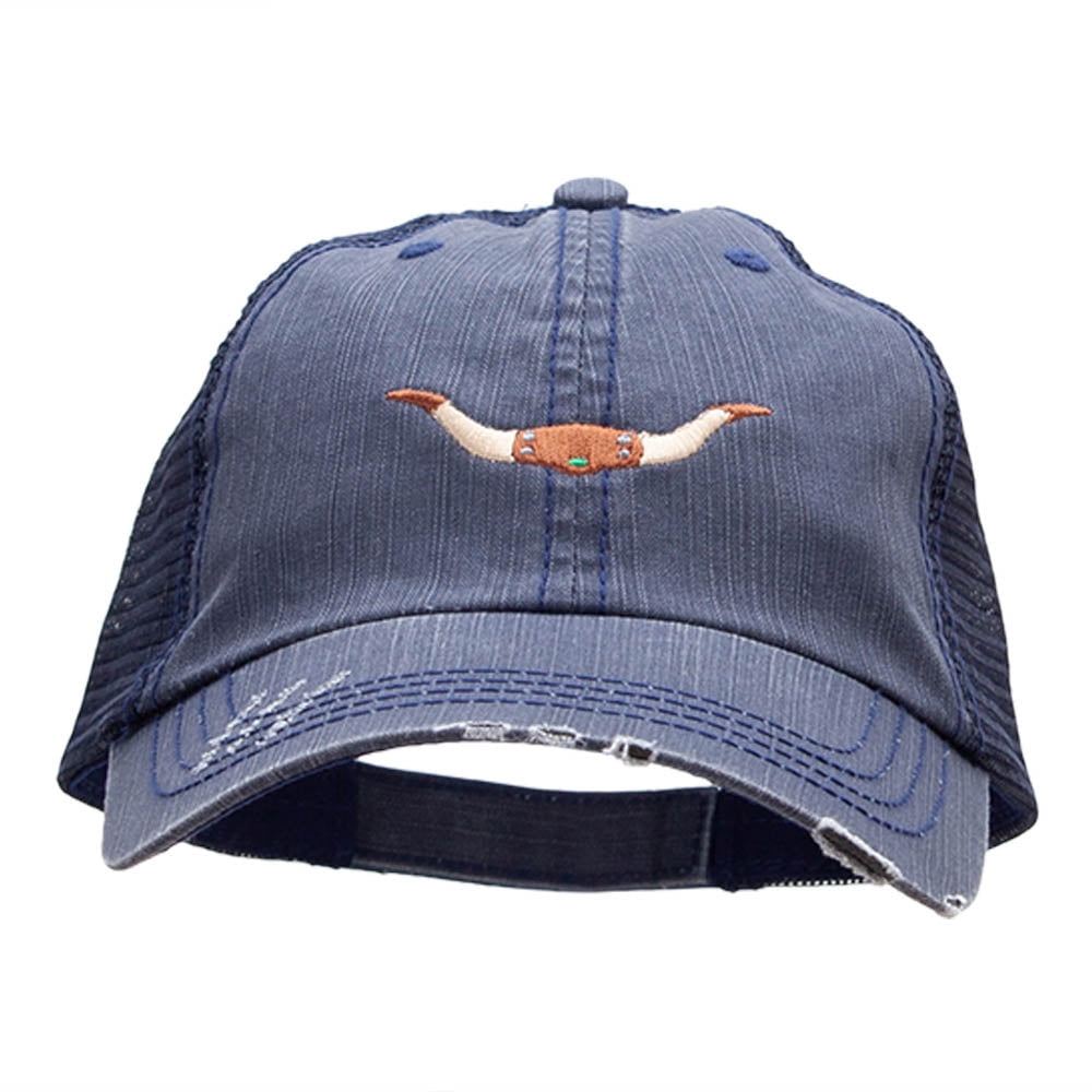 Steer Horns Embroidered Frayed Mesh Cap - Navy OSFM - Walmart.com