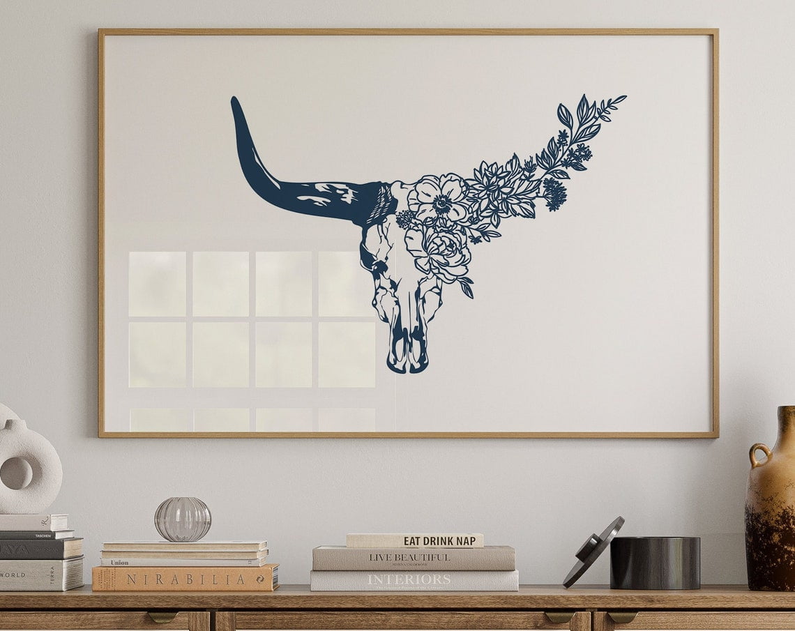 Steer Skull Western Style Art Print! Boho, Minimalist Modern Art ...