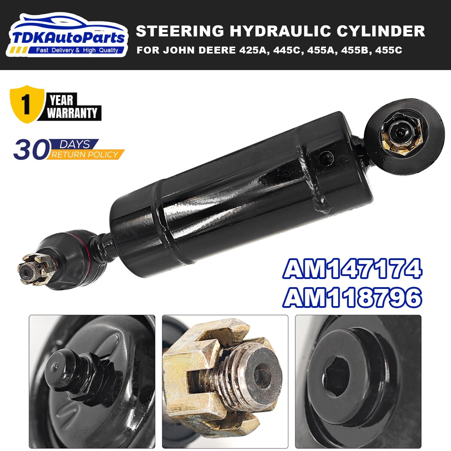 Steering Hydraulic Cylinder FOR John Deere 425A 445C 455A 455B 8mm Pin ...