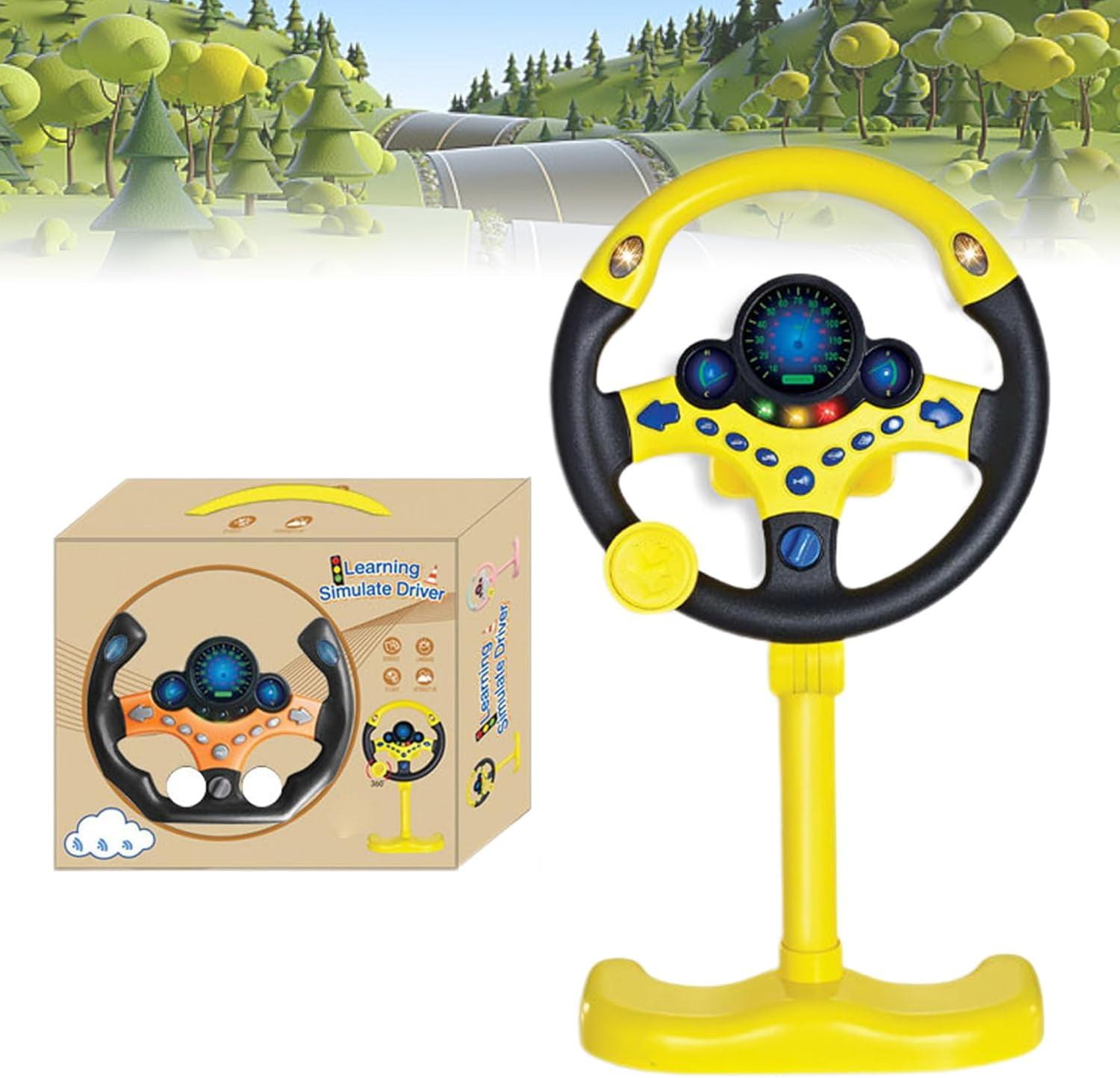 Steering Wheel Driving Toy, Simulated Steering Wheel for Kids, Electric ...