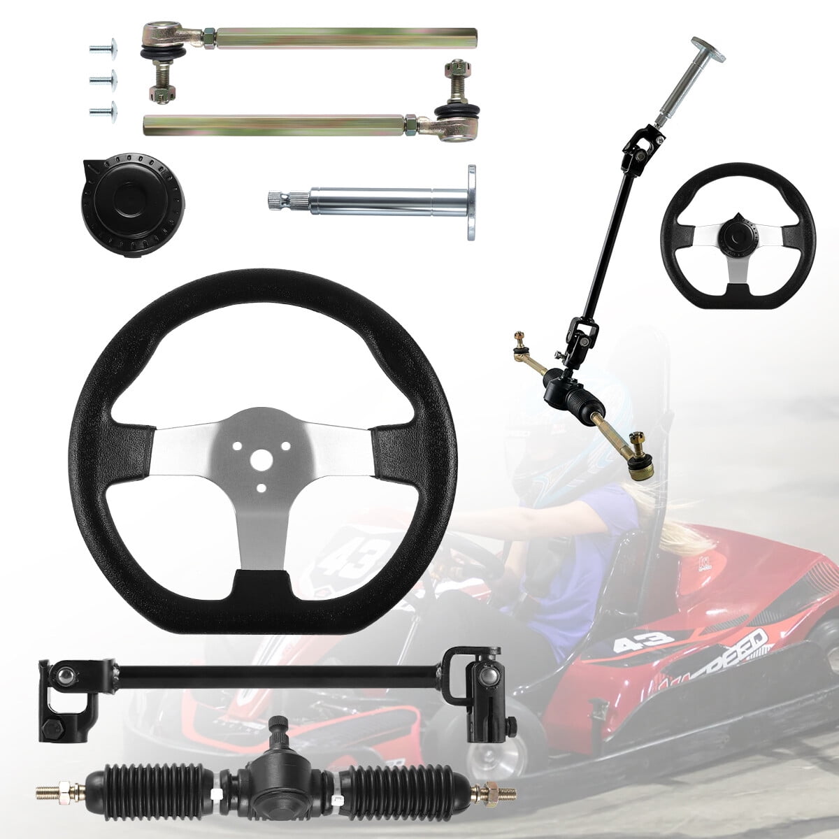 Steering Wheel Kit Gear Rack Pinion Shaft Tie Rod Assembly For ATV Go ...