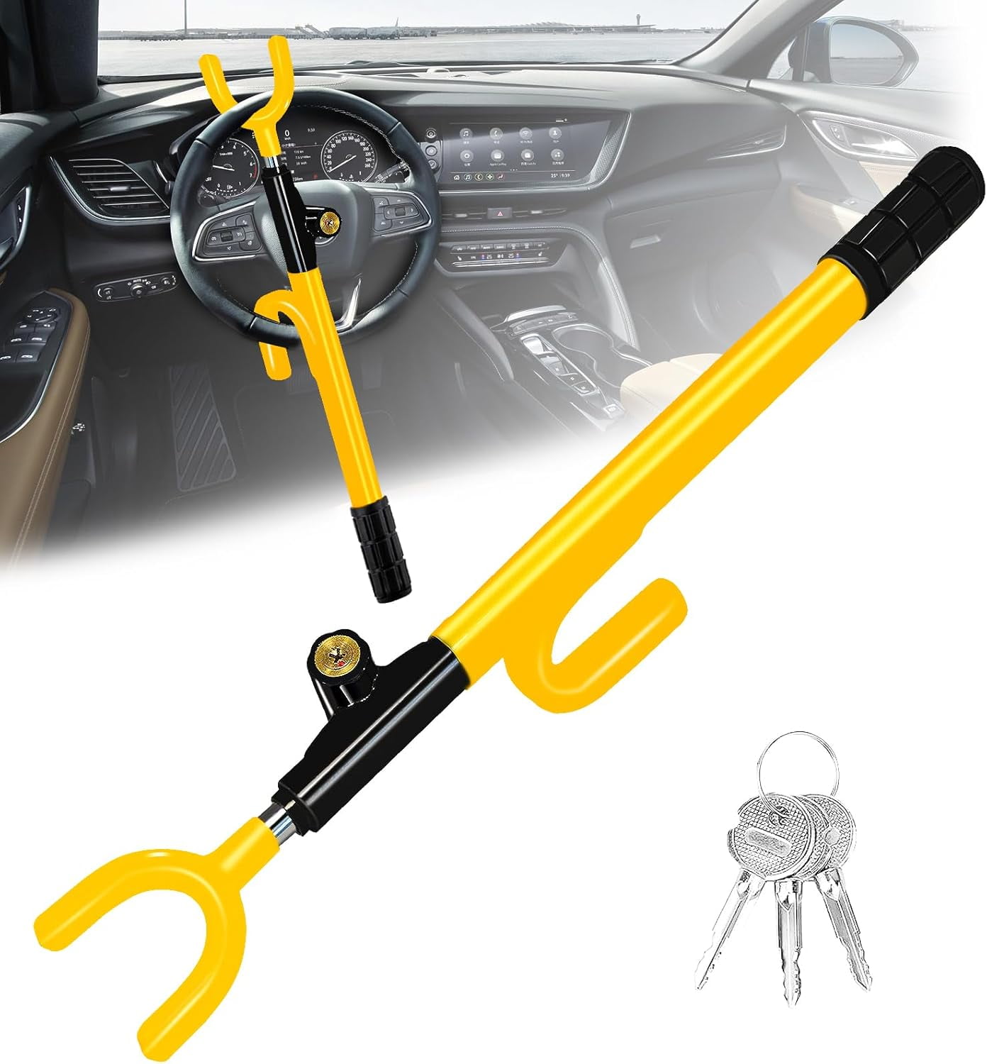 Steering Wheel Lock,Heavy Duty Anti-Theft Car Device,Adjustable Length ...