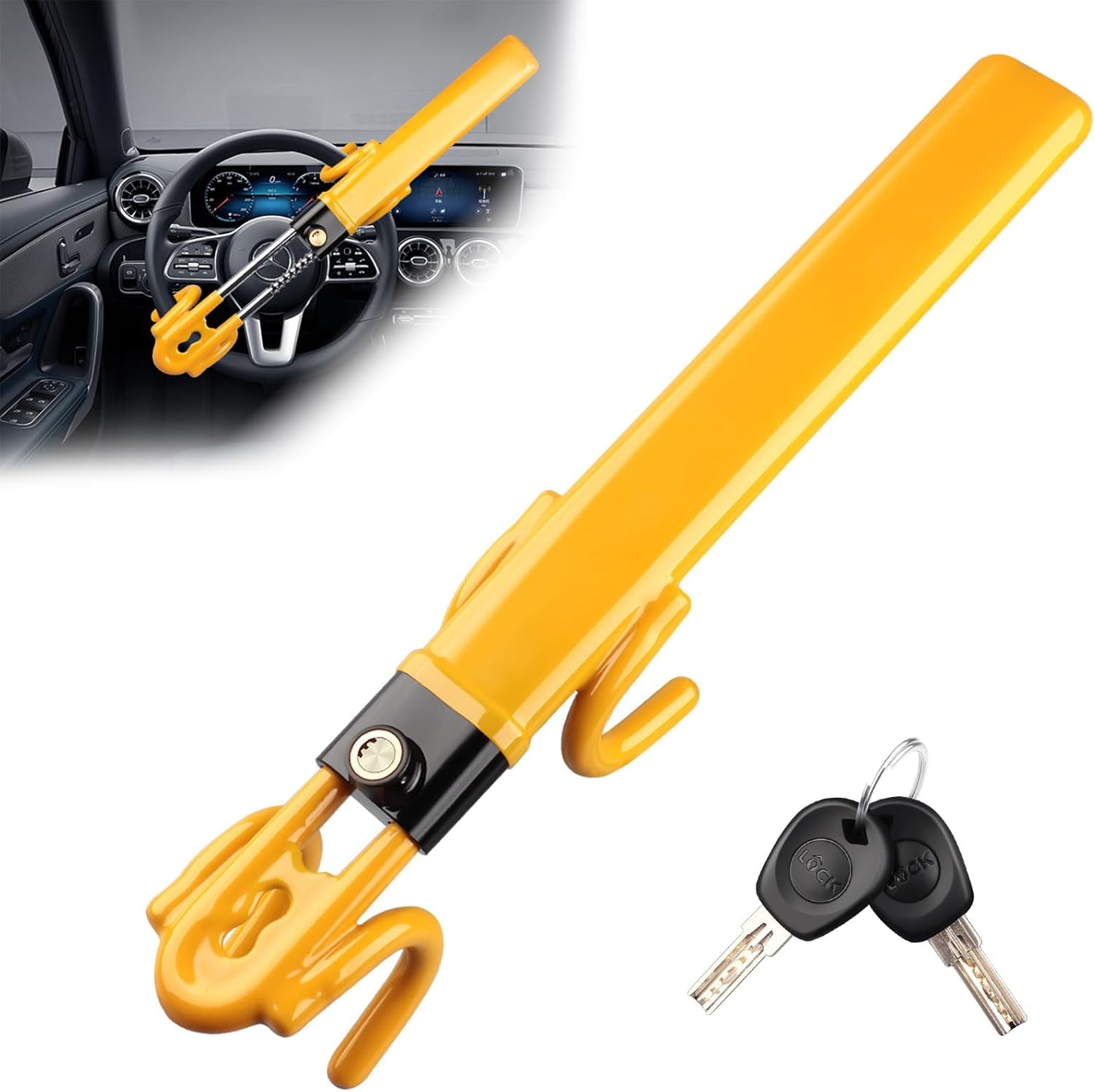Steering Wheel Lock,Heavy Duty Anti-Theft Car Device with Double Hooks ...