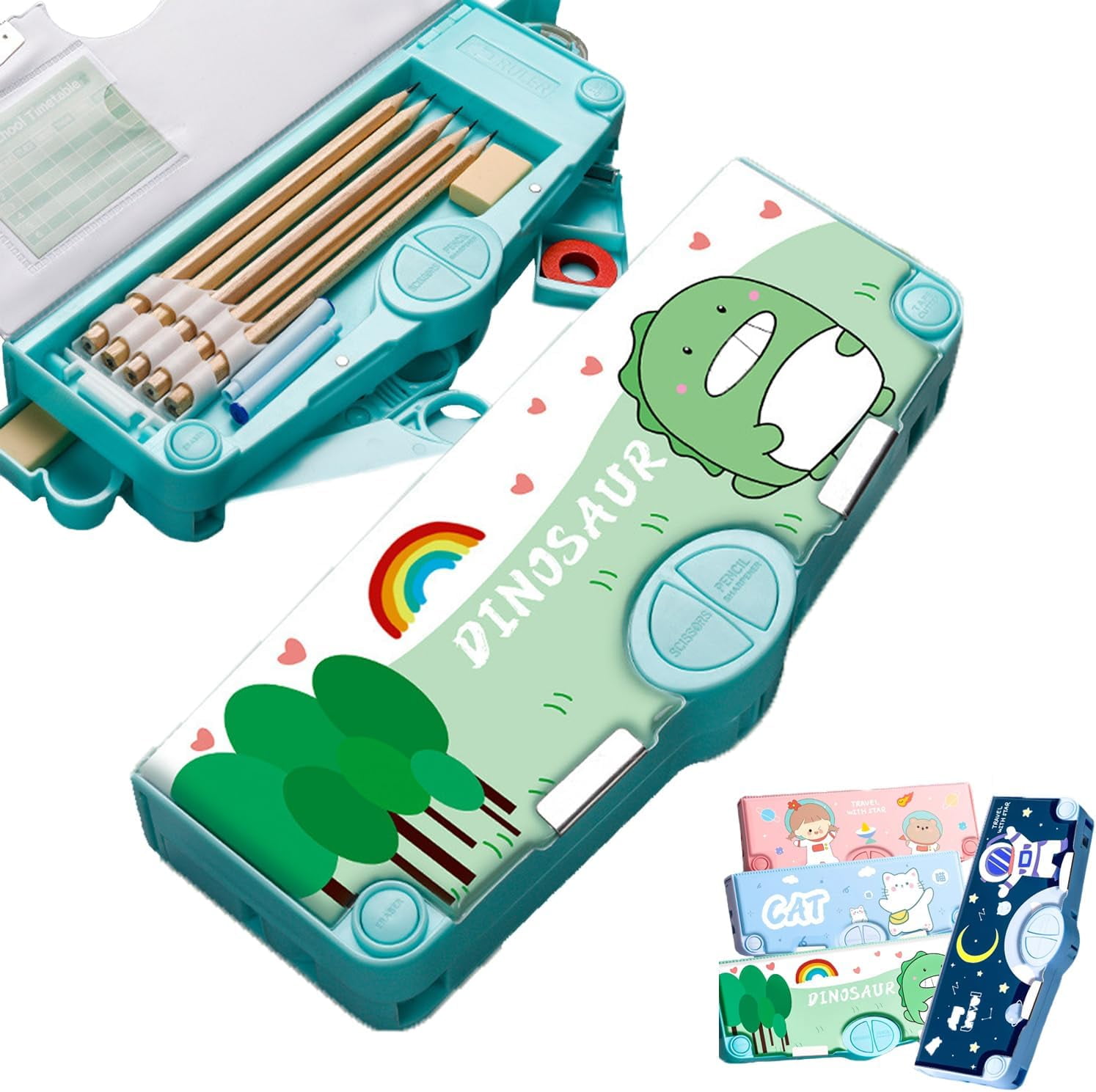 StefIk Multifunction Pop Up Pencil Case Kawaii Cute Cartoon Pencil Box with Scissors Ruler and ...