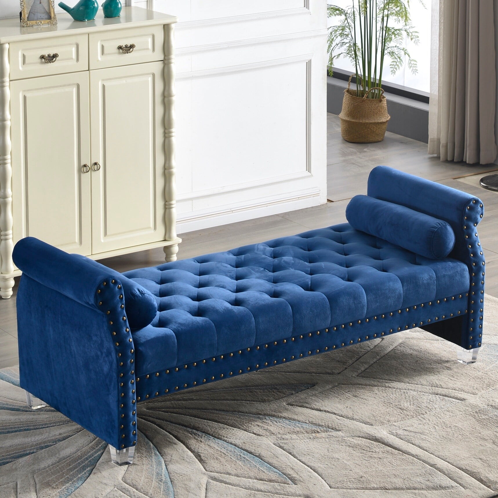 Stefania 71-inch Rolled Arm Oversized Velvet Tufted Upholstered Bench ...