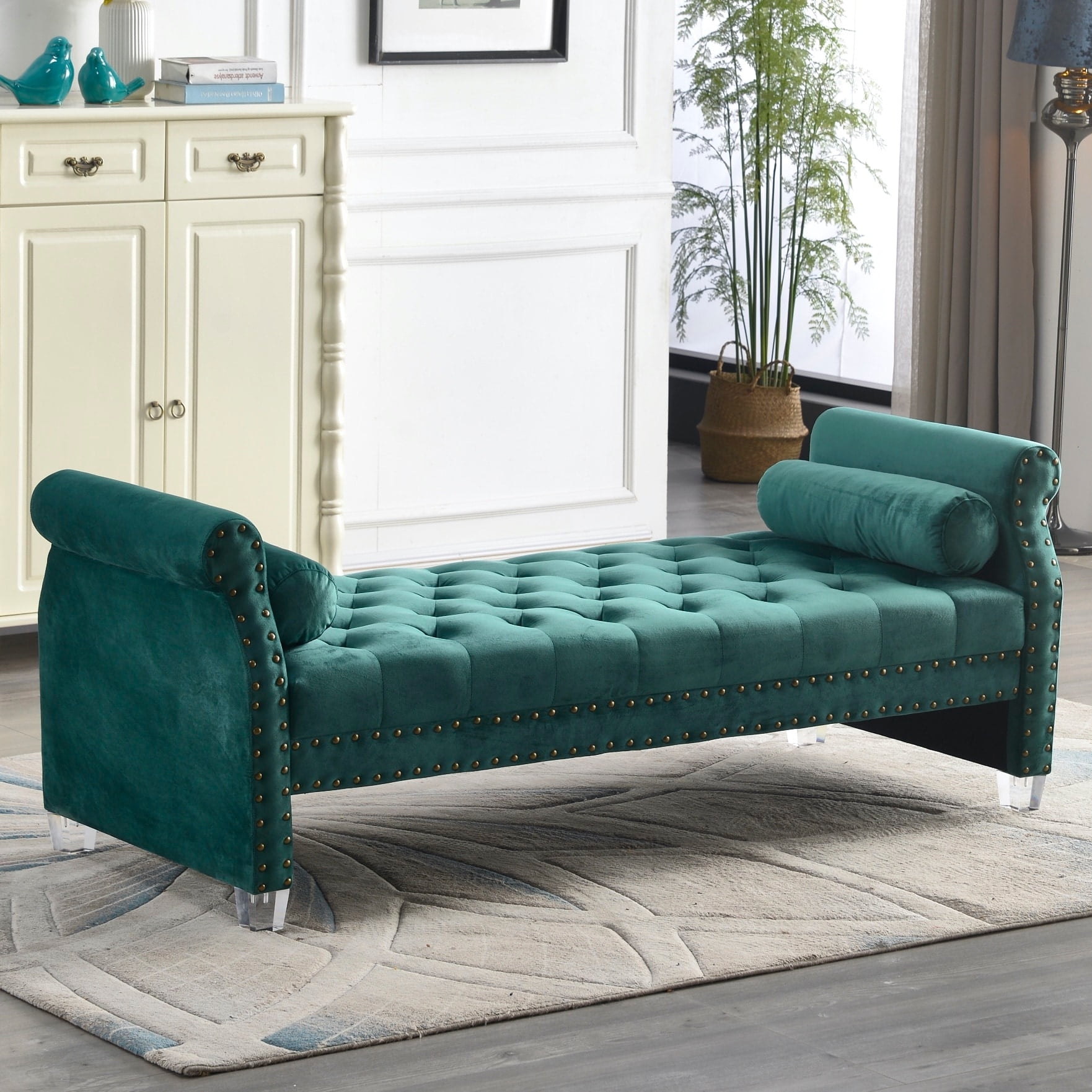 Stefania 71-inch Rolled Arm Oversized Velvet Tufted Upholstered Bench ...