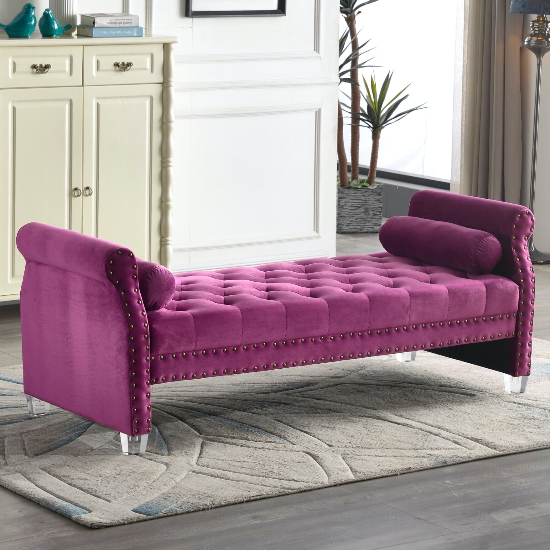Stefania 71-inch Rolled Arm Oversized Velvet Tufted Upholstered Bench ...