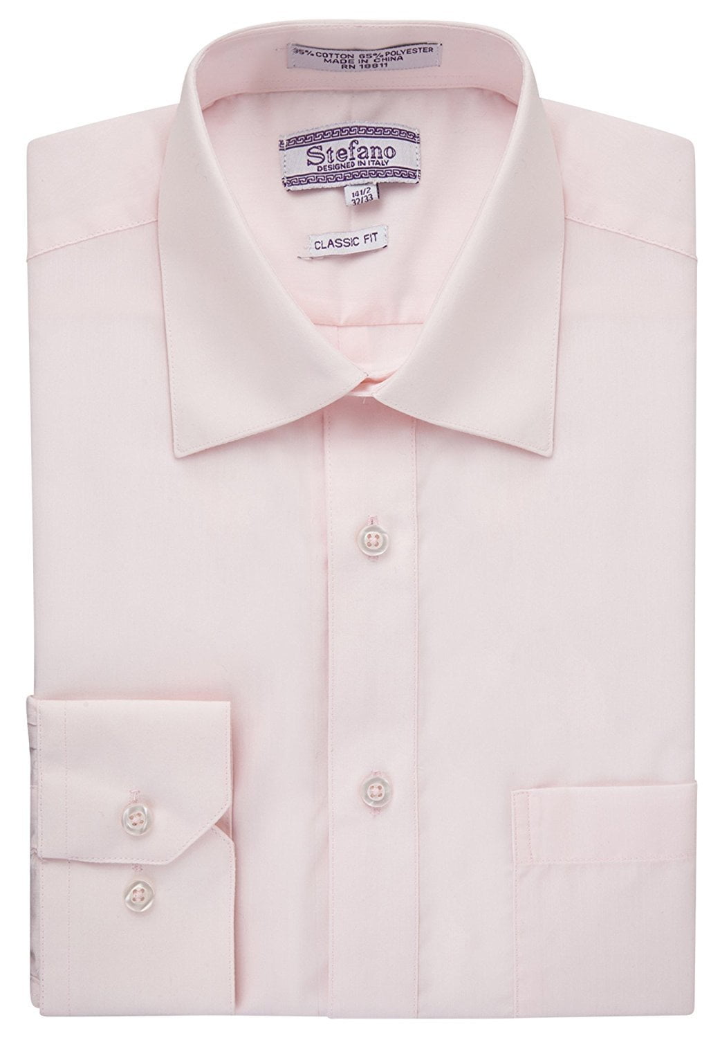 Stefano Men's 501ST Classic Fit Solid Dress Shirt - Pink - 16 2-3 ...